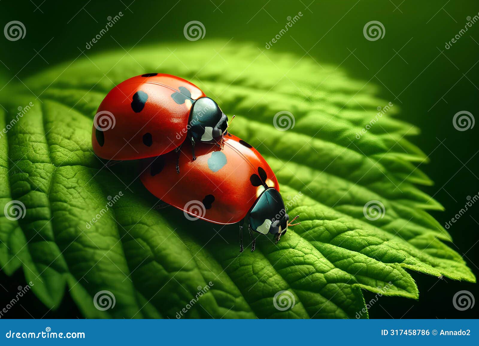 Two Ladybugs on a Green Leaf Close-up in Sunlight Stock Illustration ...