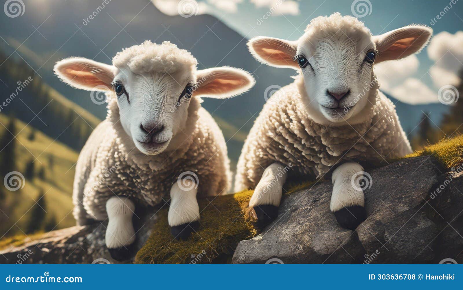 Two Lambs, Young Sheep in Nature .ai Generated Stock Illustration - Illustration of landscape ...