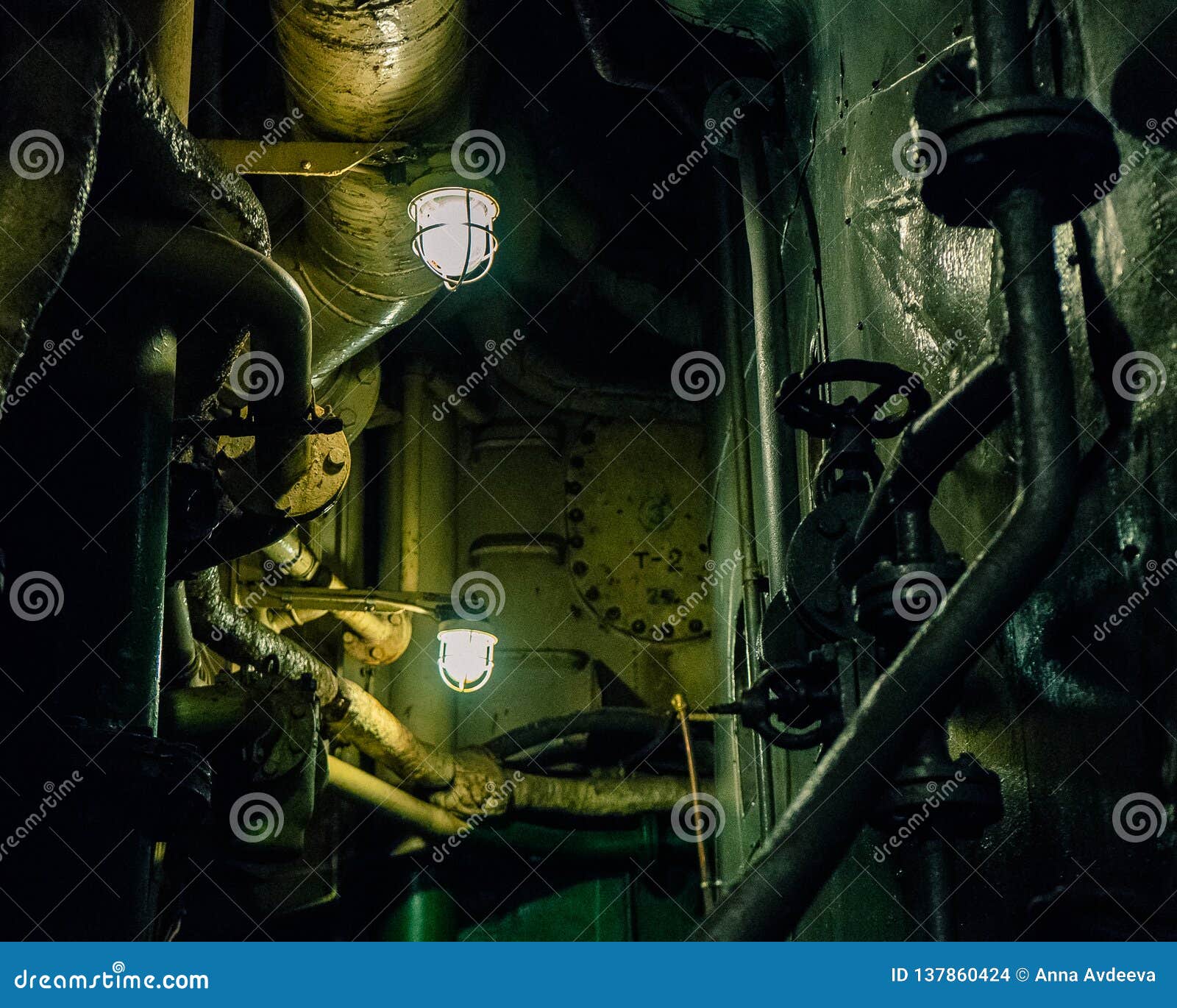 Two Lamps in the Dark Inside of the Engine Room Stock Photo - Image of ...