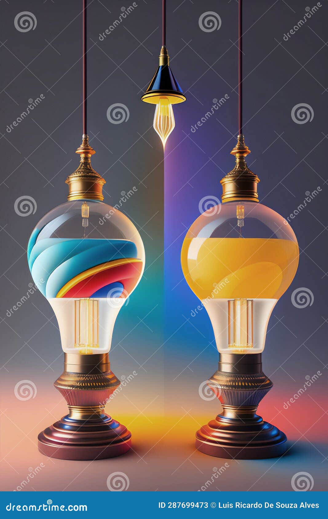 Two Lamps on the Table with Warm Colors and Psychedelic Theme ...
