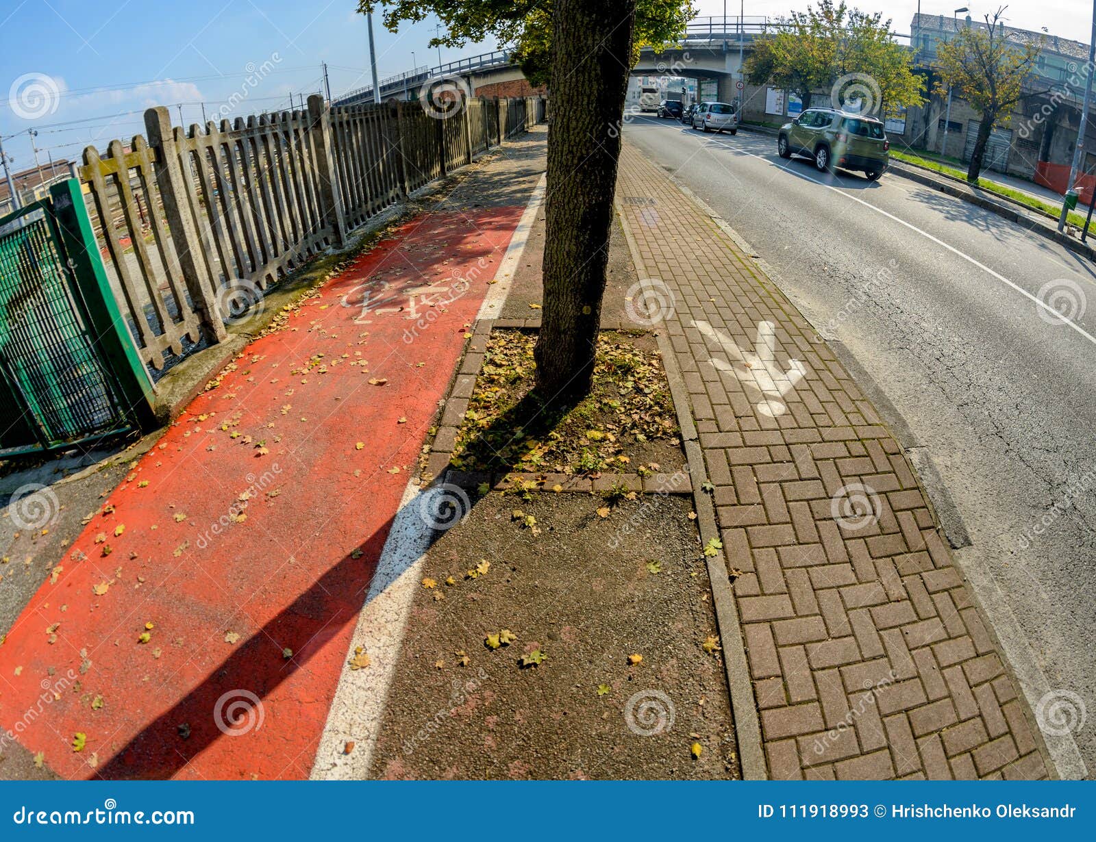 Two Lanes with a Walkway and Bicycle Path Stock Image - Image of bike ...