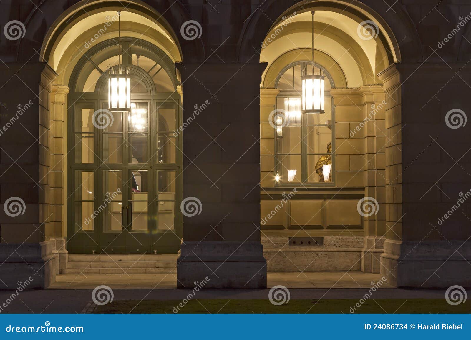 Two Lanterns Illuminating a Historic Building Stock Photo - Image of ...