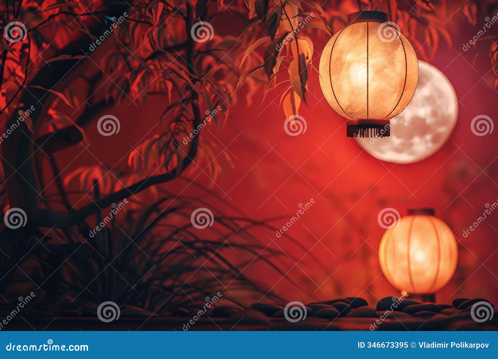 Two Lanterns Suspended from a Tree Branch, Providing Soft Light Stock ...