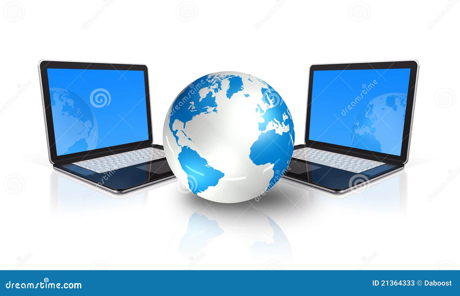Two Laptop Computers Around a World Globe Stock Illustration ...