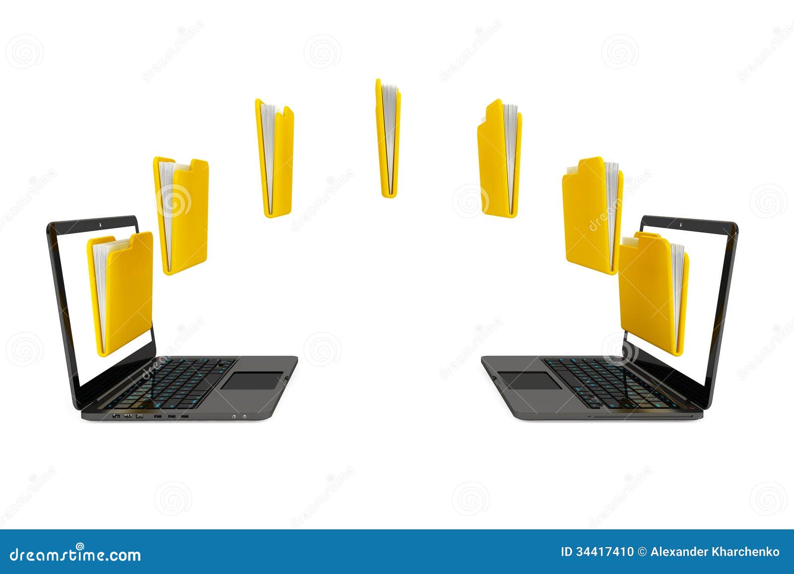 Two Laptop Computers with Folders Transferring between Each Other Stock ...