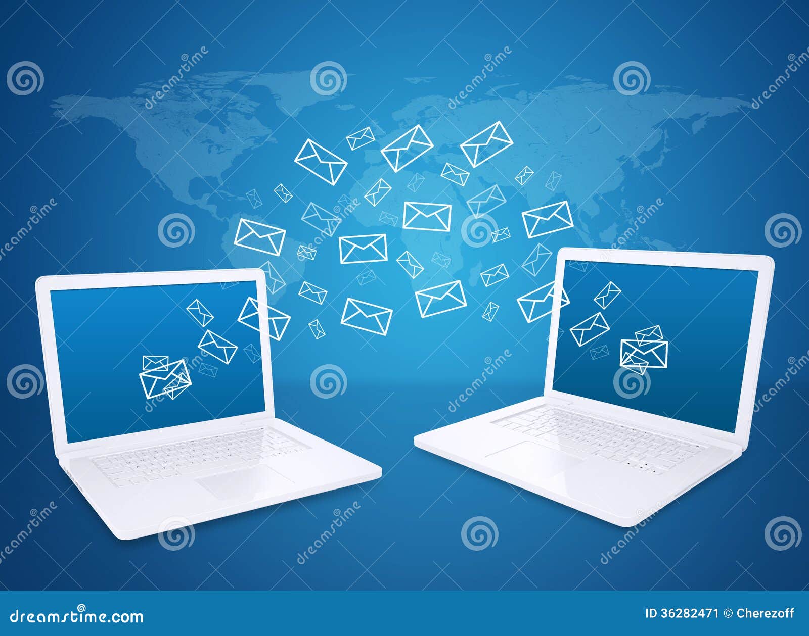 Two Laptops Exchange Letters Stock Illustration - Illustration of mail ...