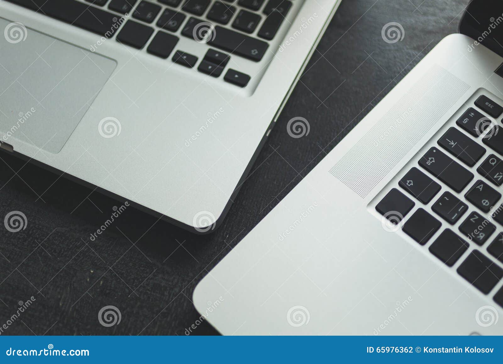 Two Laptops on Modern Wooden Desk Stock Photo - Image of keyboard ...