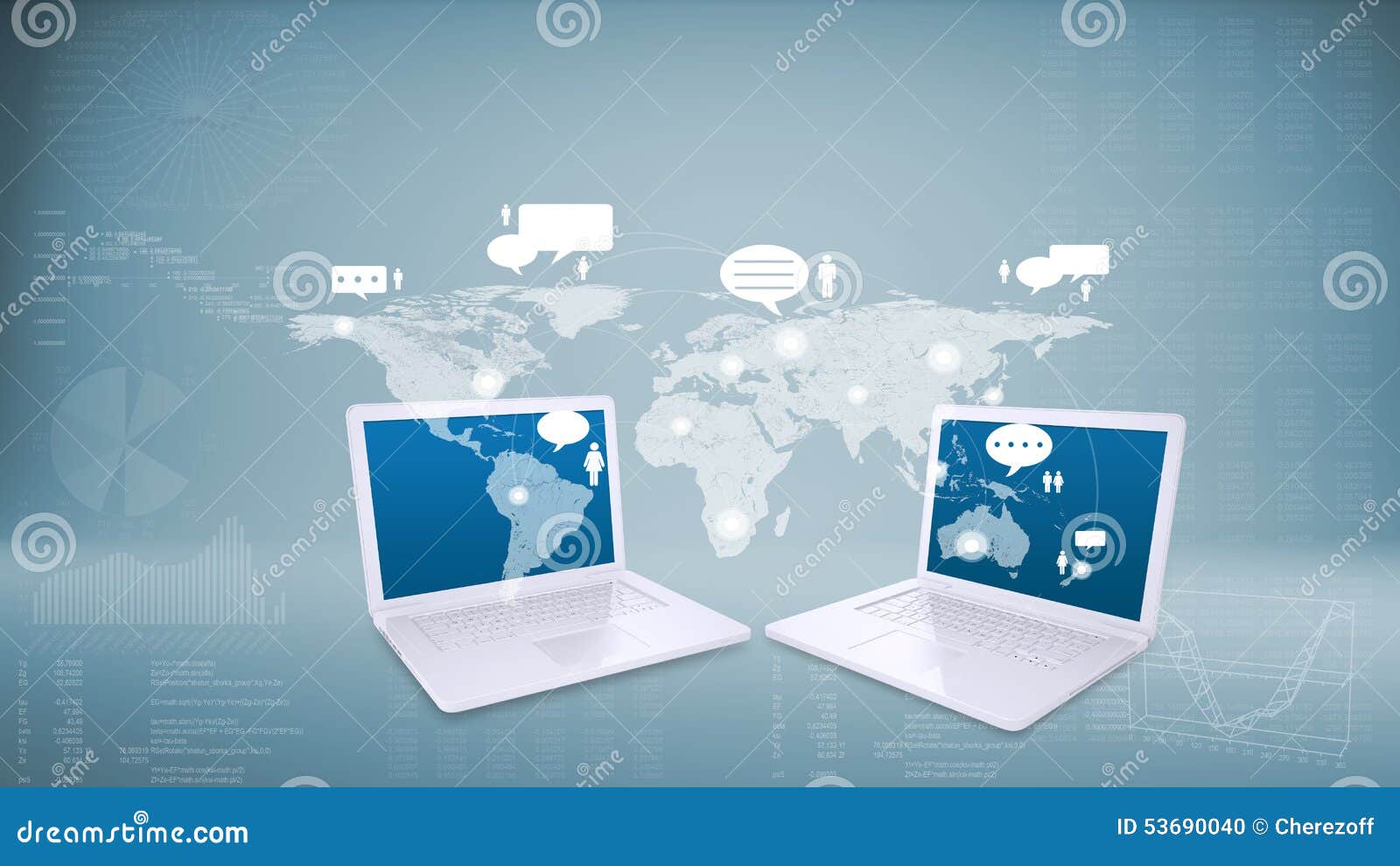 Two Laptops with World Map on Screens Stock Illustration - Illustration ...