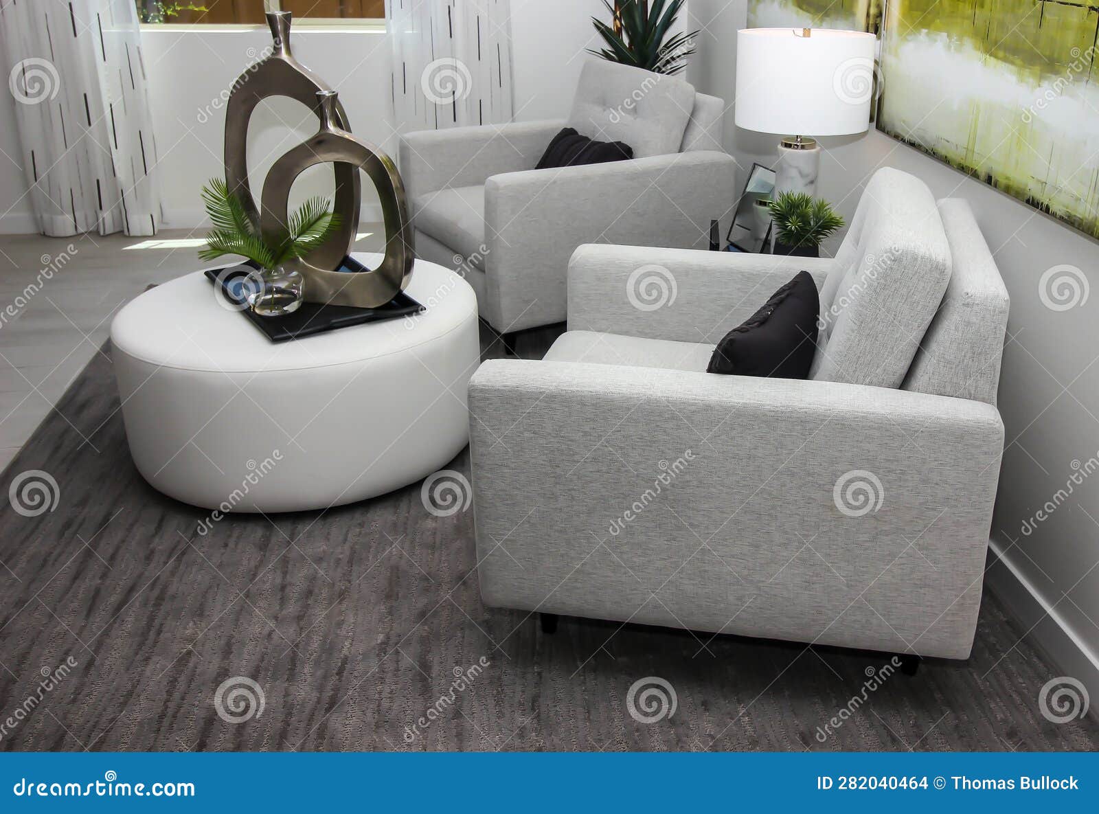 Arm Chairs & Ottoman in Home Sitting Area Stock Photo - Image of area ...