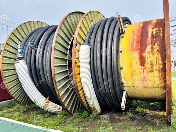 Two Large Coils of Cable in an Electrical Installation Stock Image ...
