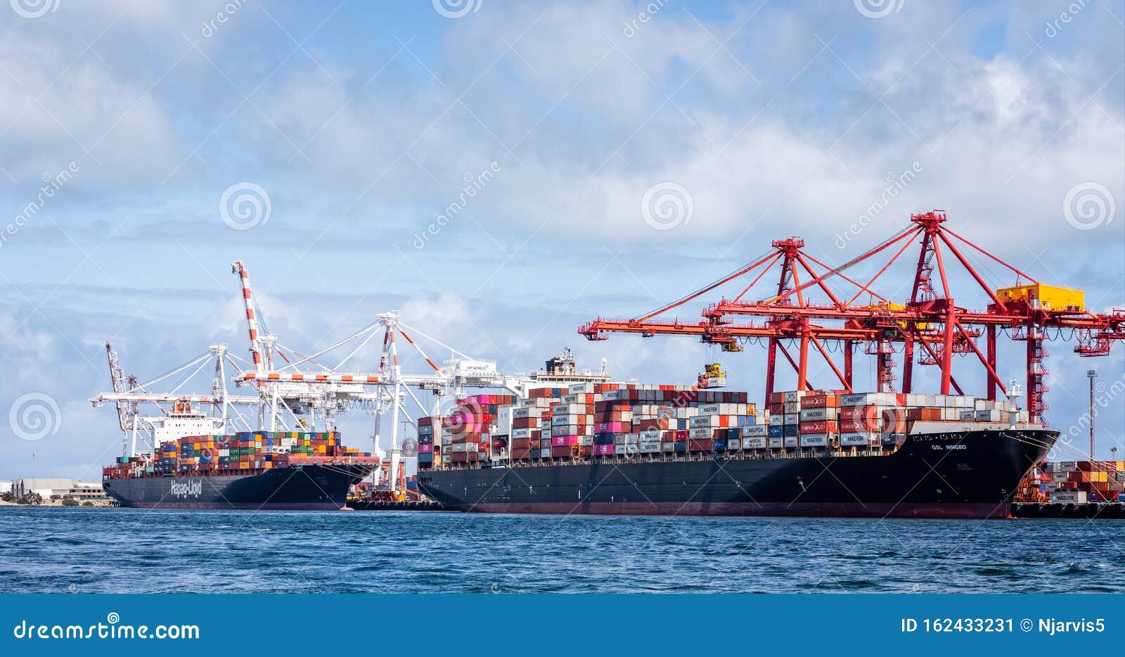 Two Large Container Ships Loading at the Port in Freemantle, Australia ...