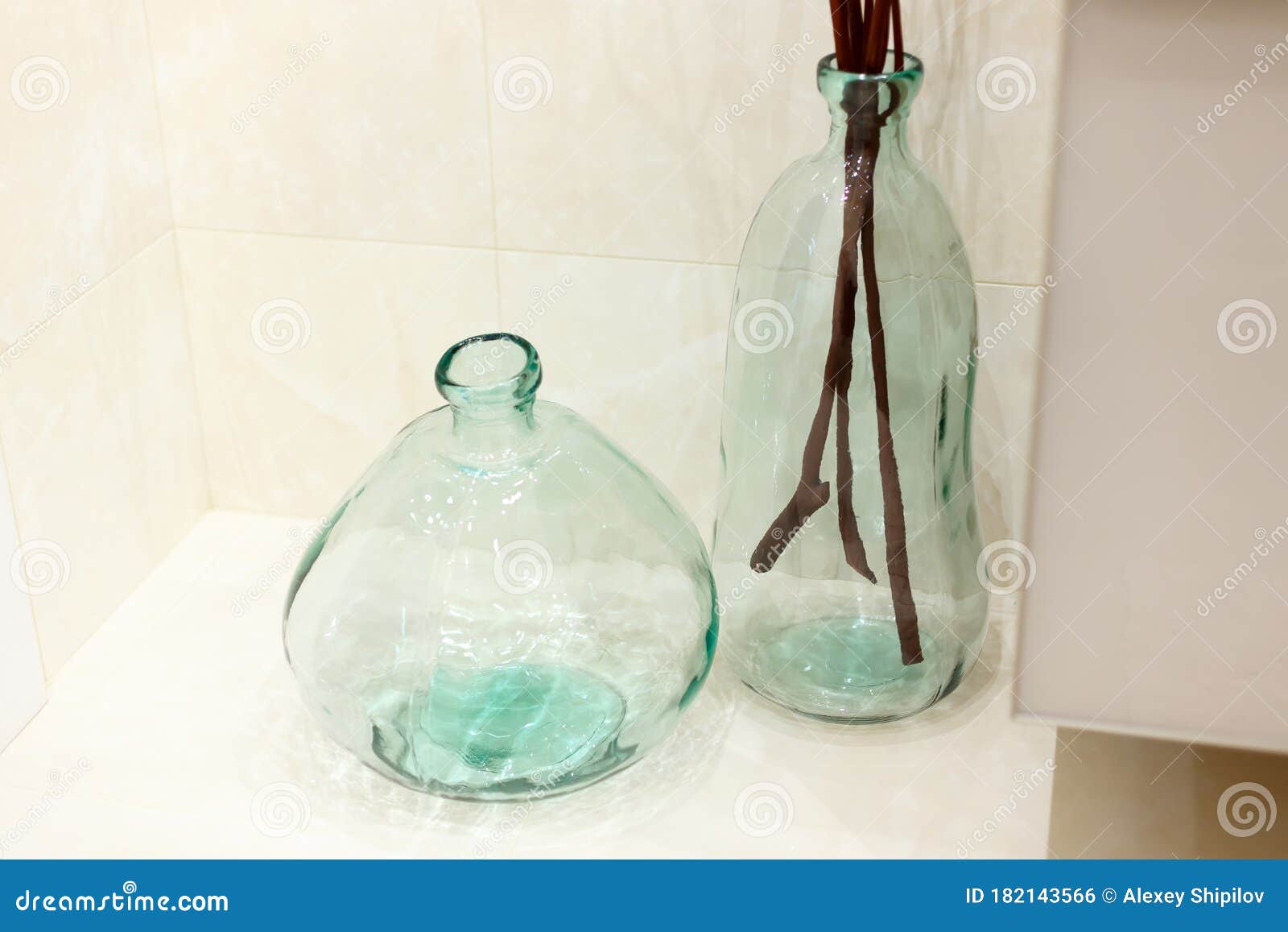 Two Large Decorative Bottles of Blue Color. Interior Design Stock Photo ...