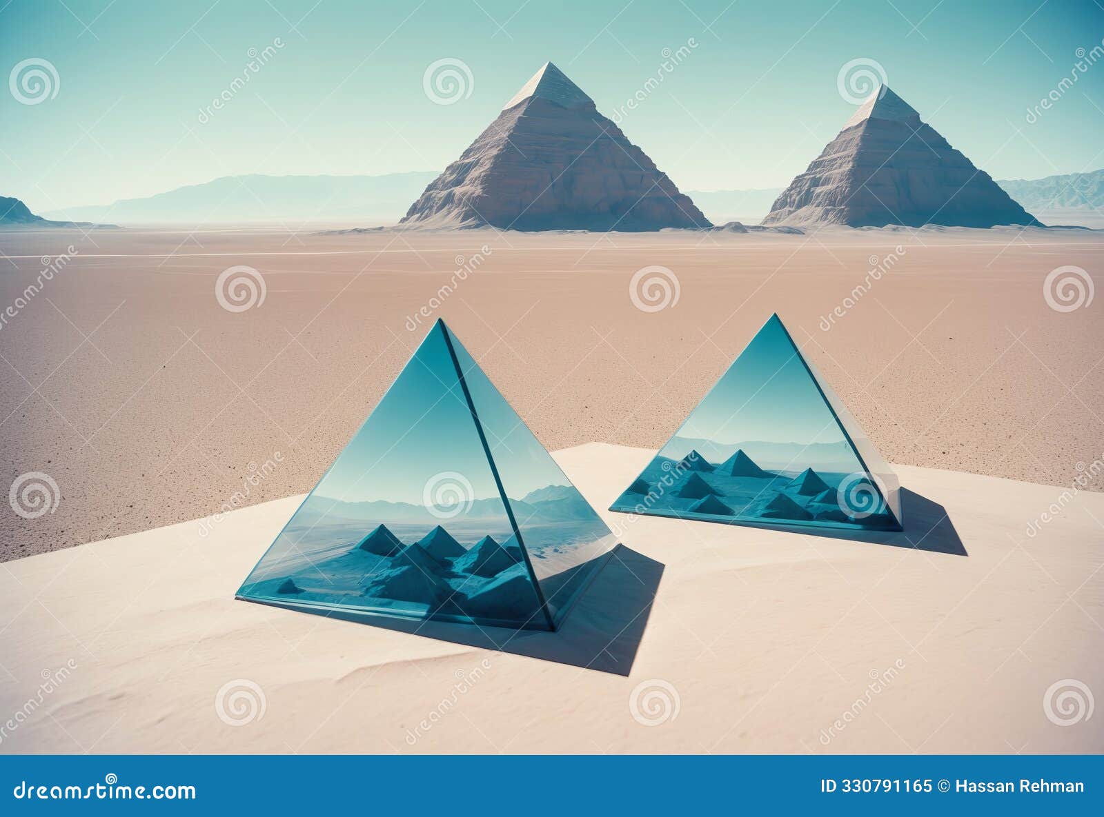 Two Large Glass Pyramids in a Desert Landscape Stock Illustration ...