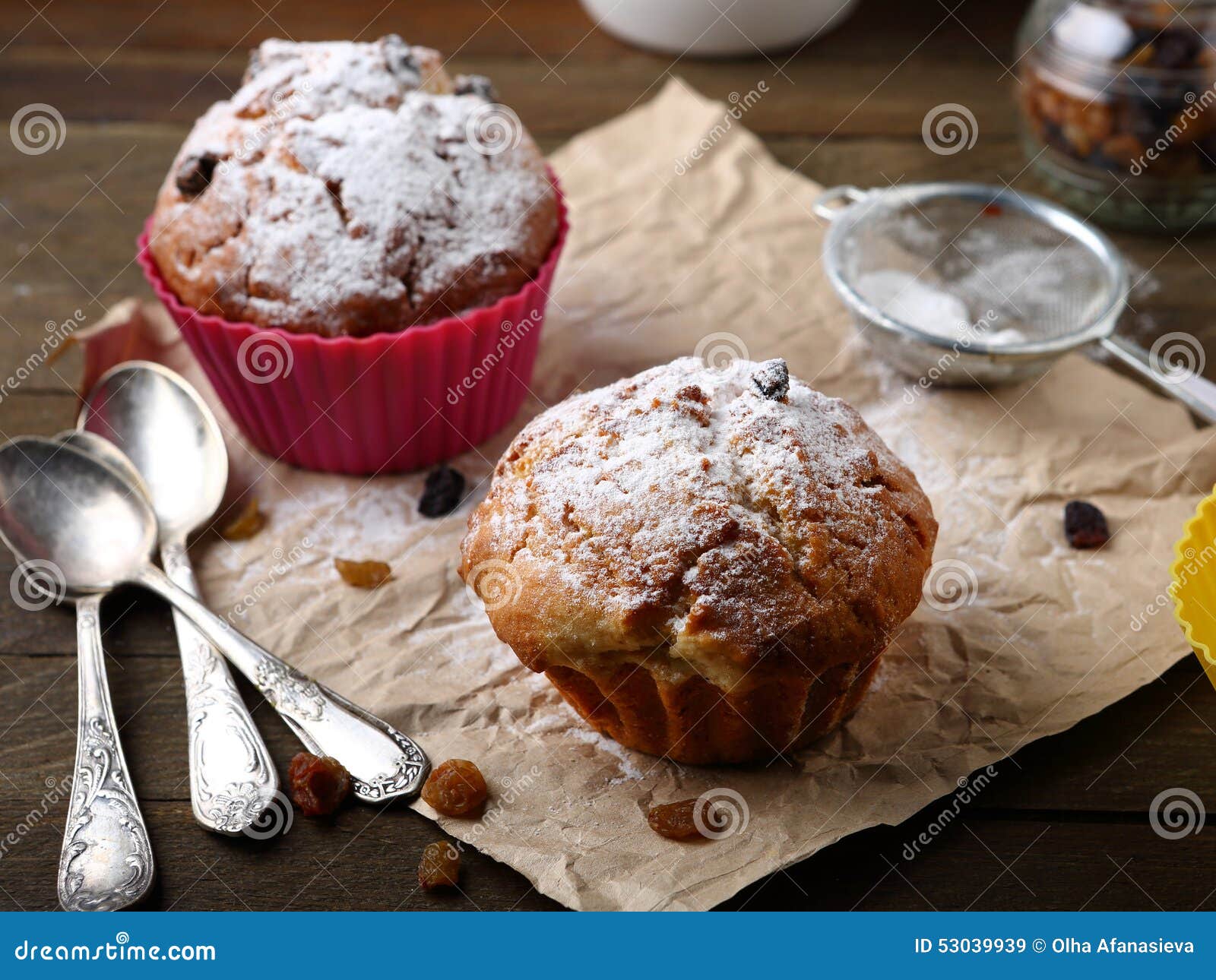 Two Large Muffins with Raisins Stock Image - Image of pastry, fresh ...