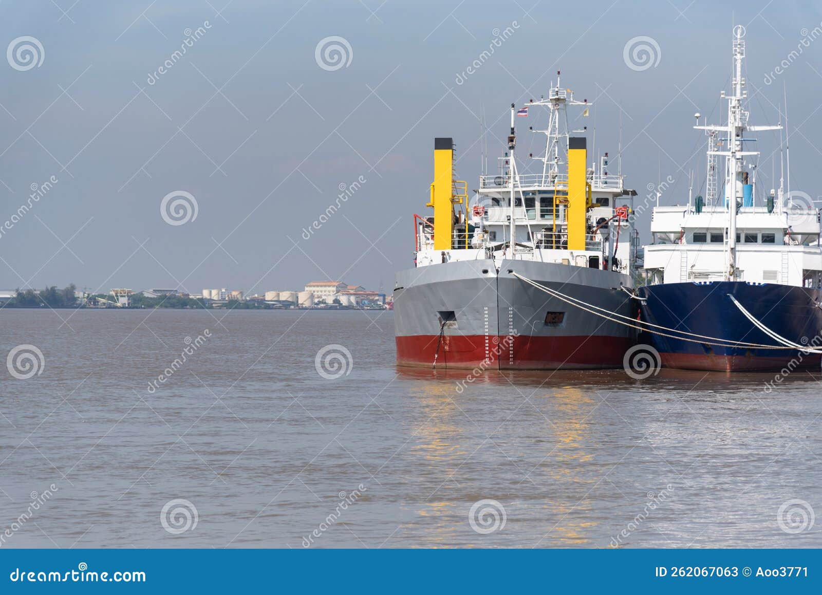 Two Large Ships Docked in the Harbor Stock Image - Image of crane ...
