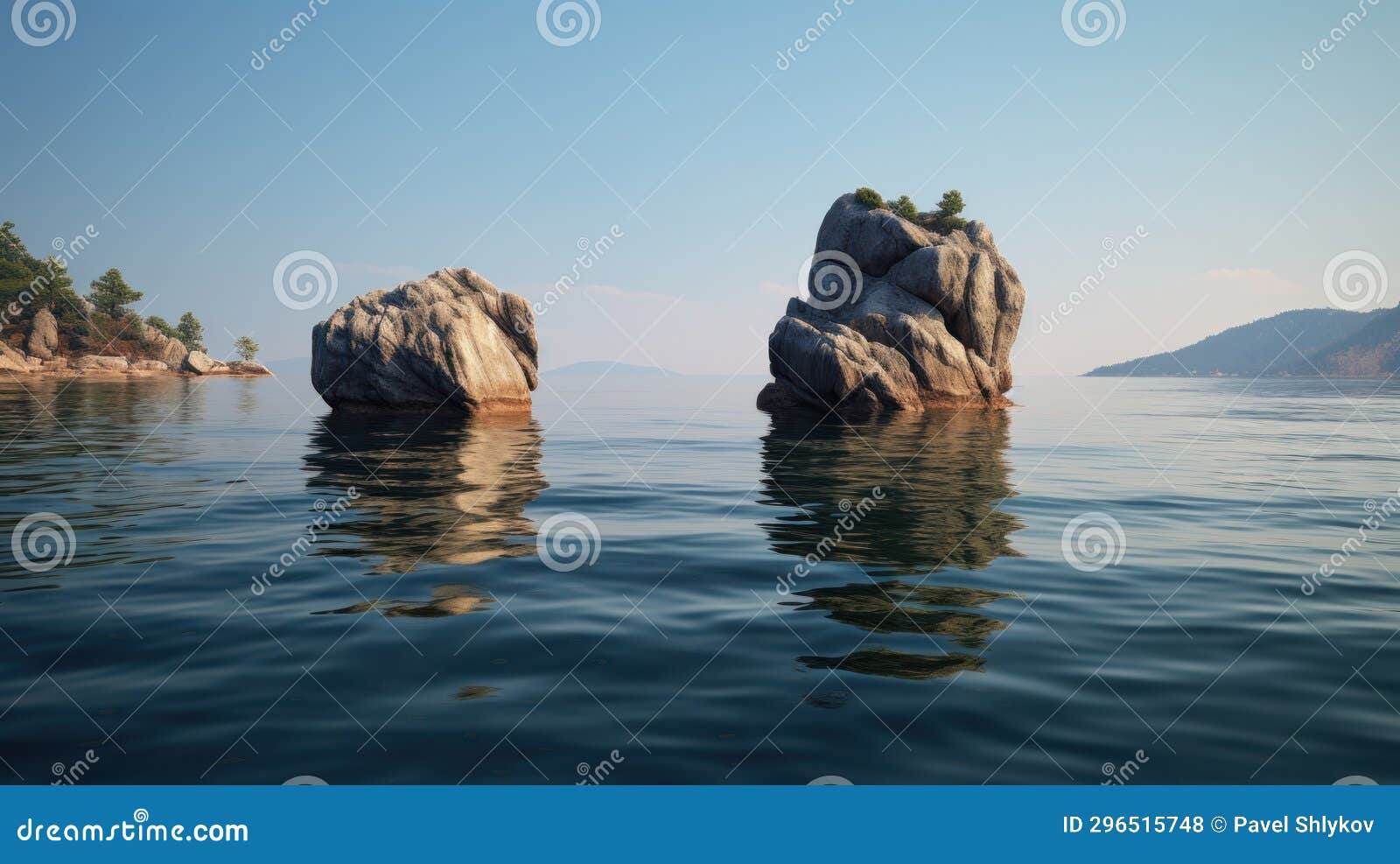 Two Large Stones in the Water of a Quiet Lake. Passage, Gate, Symbol of ...