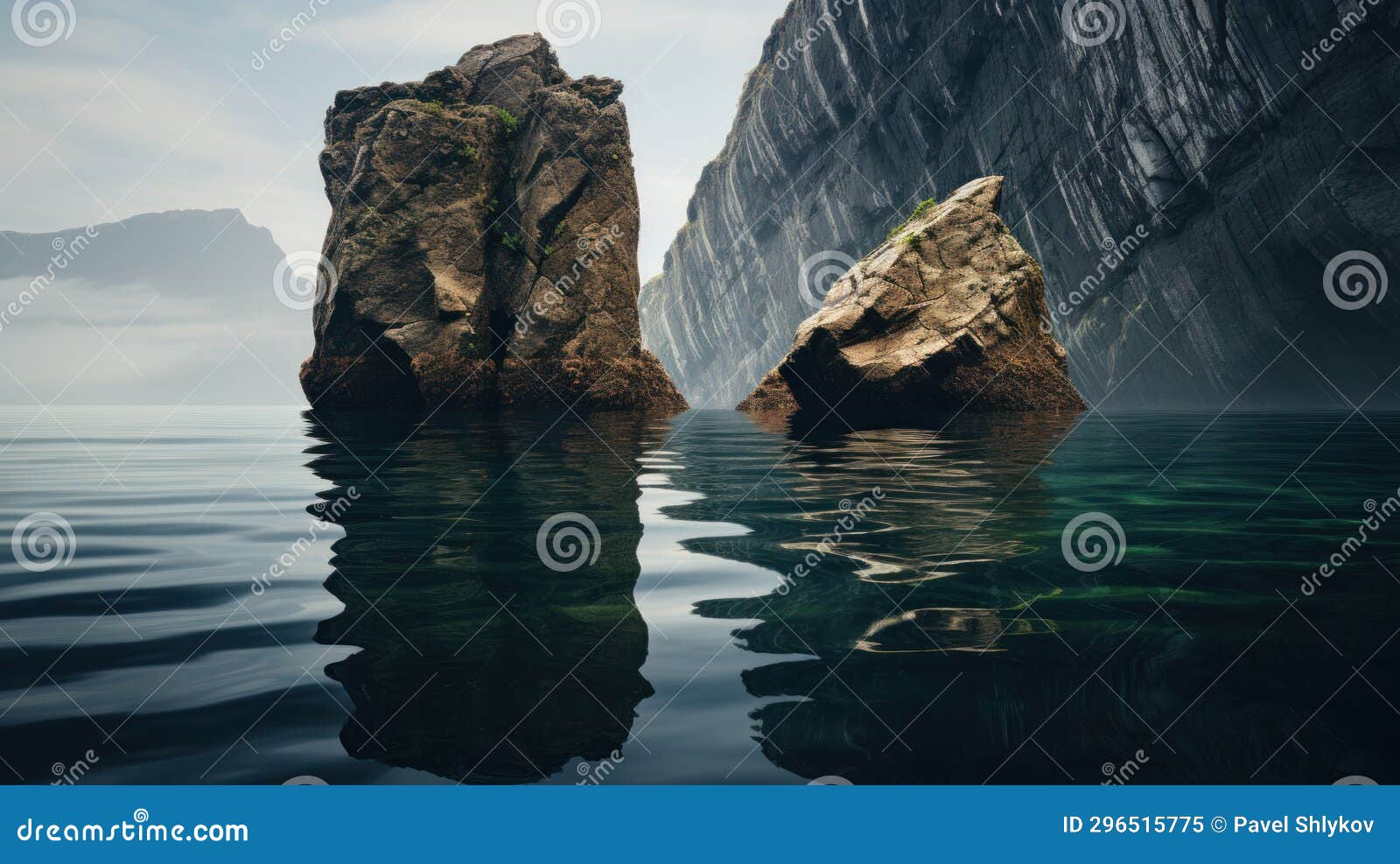 Two Large Stones in the Water of a Quiet Lake. Passage, Gate, Symbol of ...