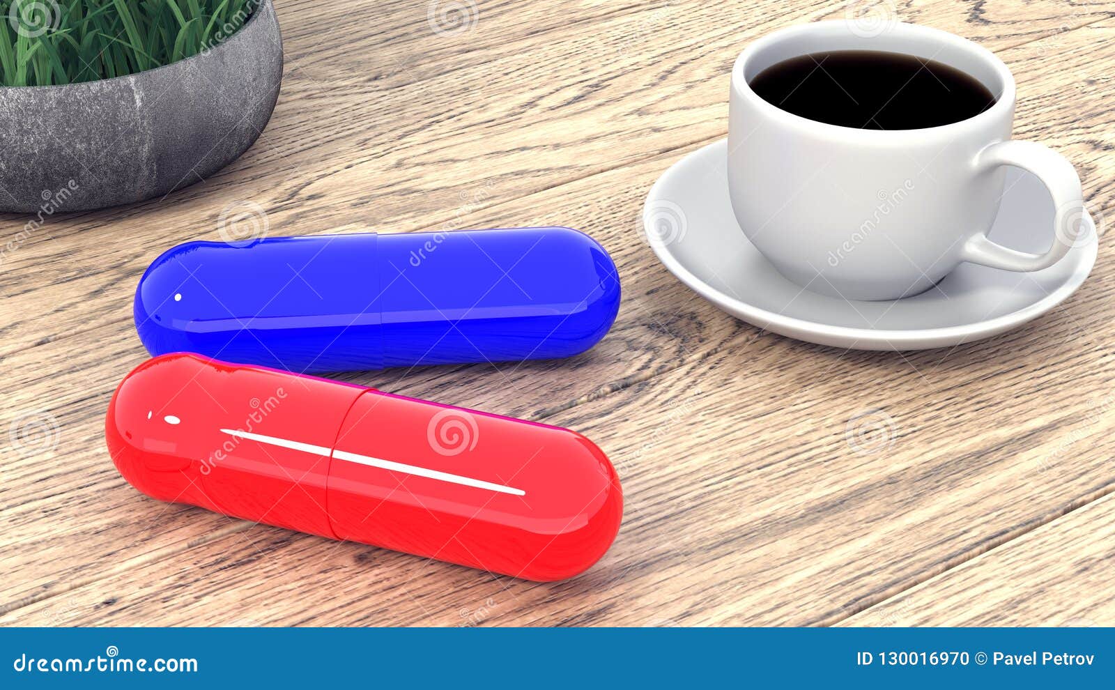 Two Large Tablets and a Cup of Coffee on the Table. 3D Rendering Stock ...