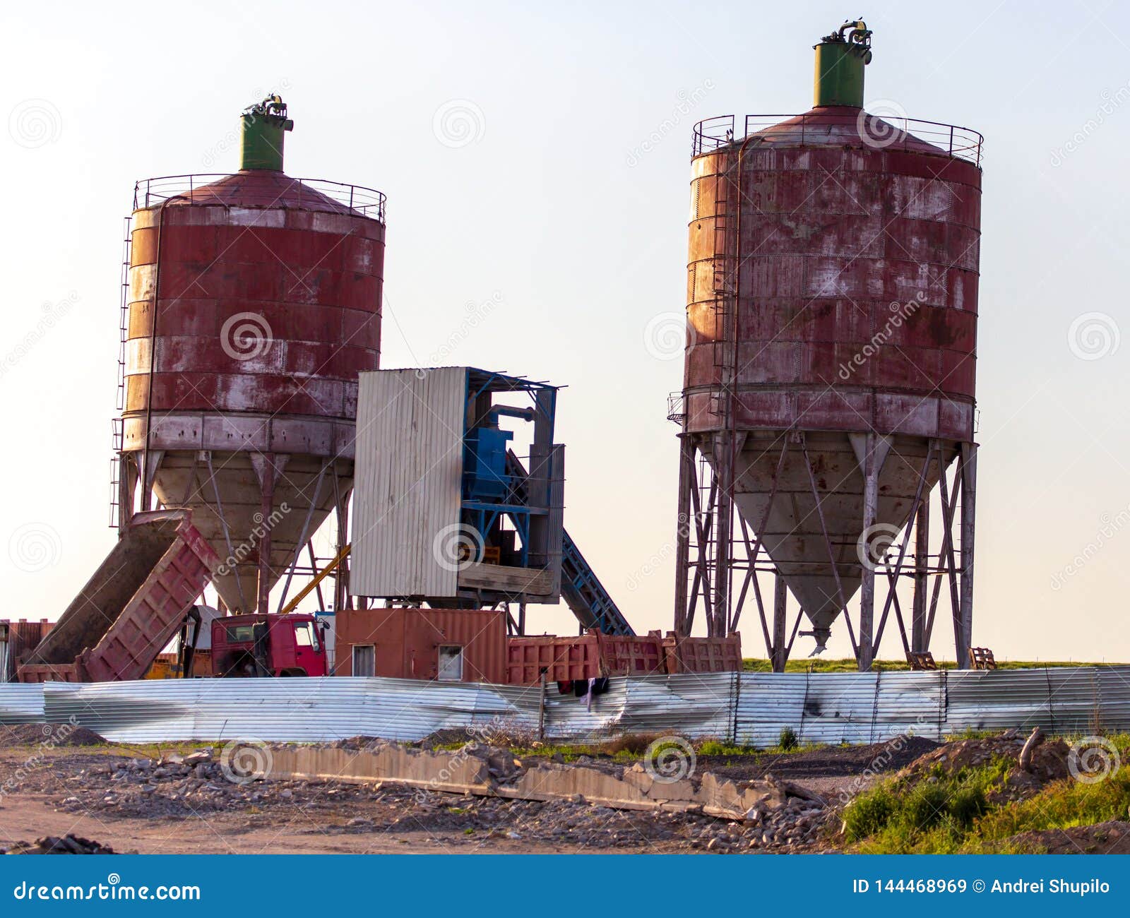 Two Large Tanks for Concrete Stock Image - Image of metal, blue: 144468969