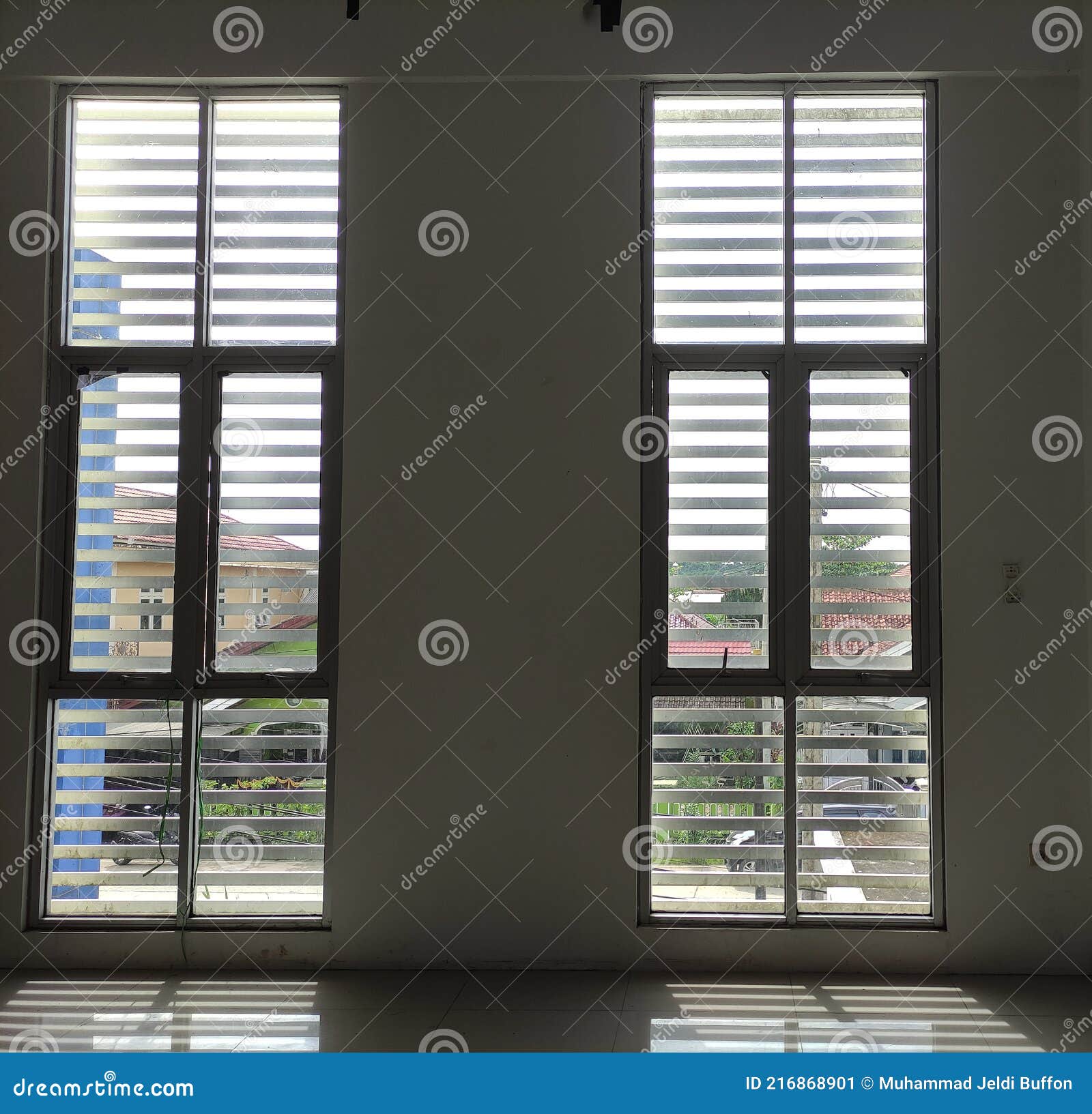 Two large windows stock image. Image of building, inside - 216868901