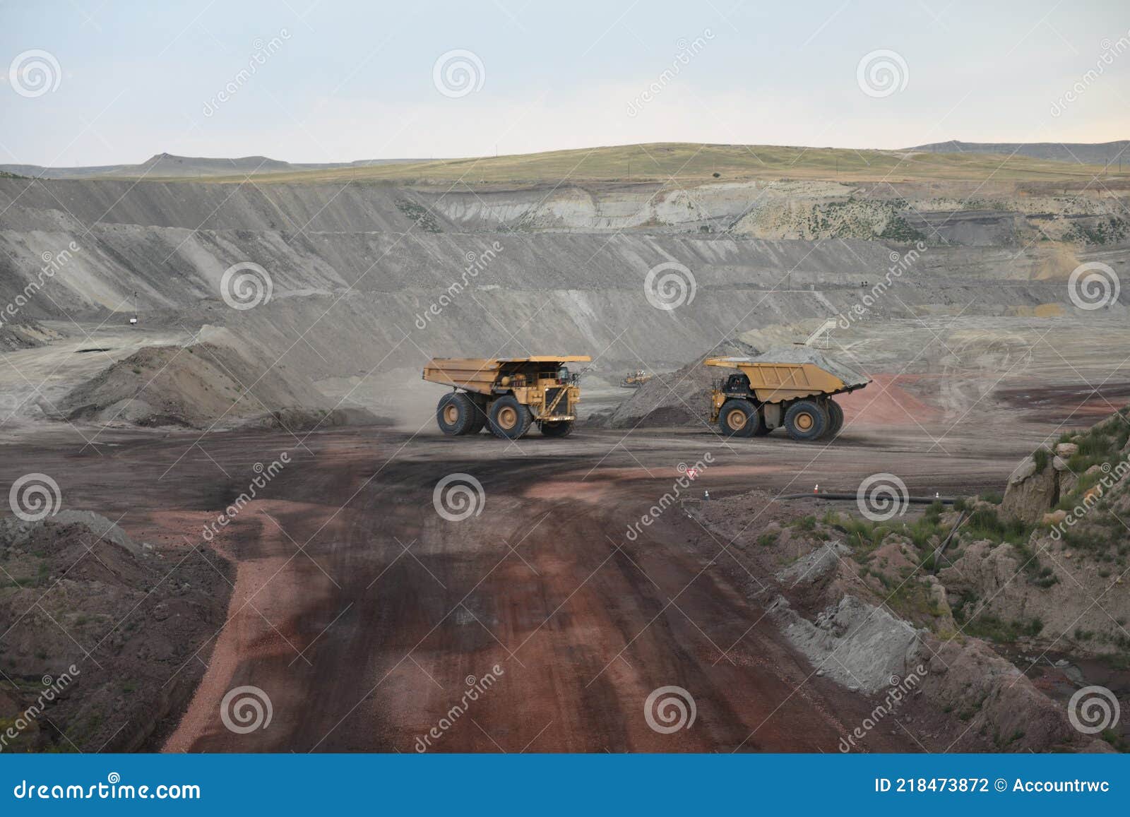 Two Large Yellow Coal Mining Loader Trucks Passing on a Road Stock ...