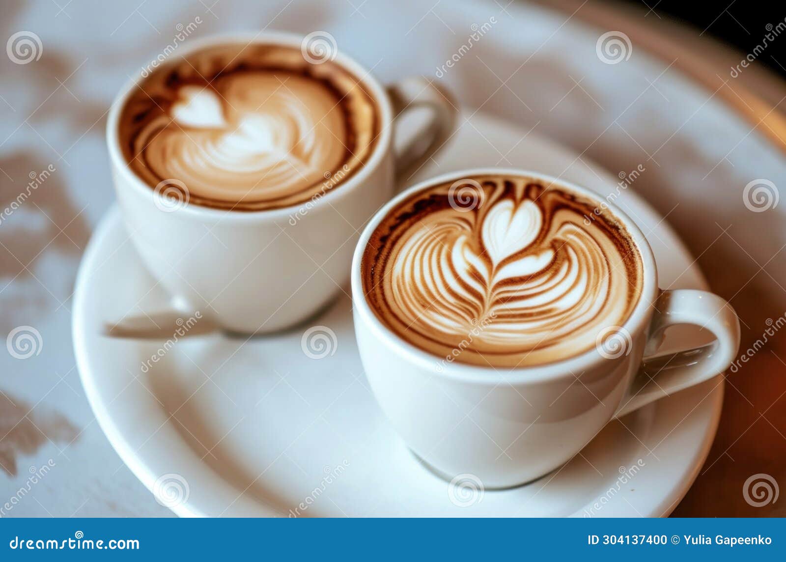 Two Latte with Heart Latte Art on a Tray Stock Photo - Image of ...