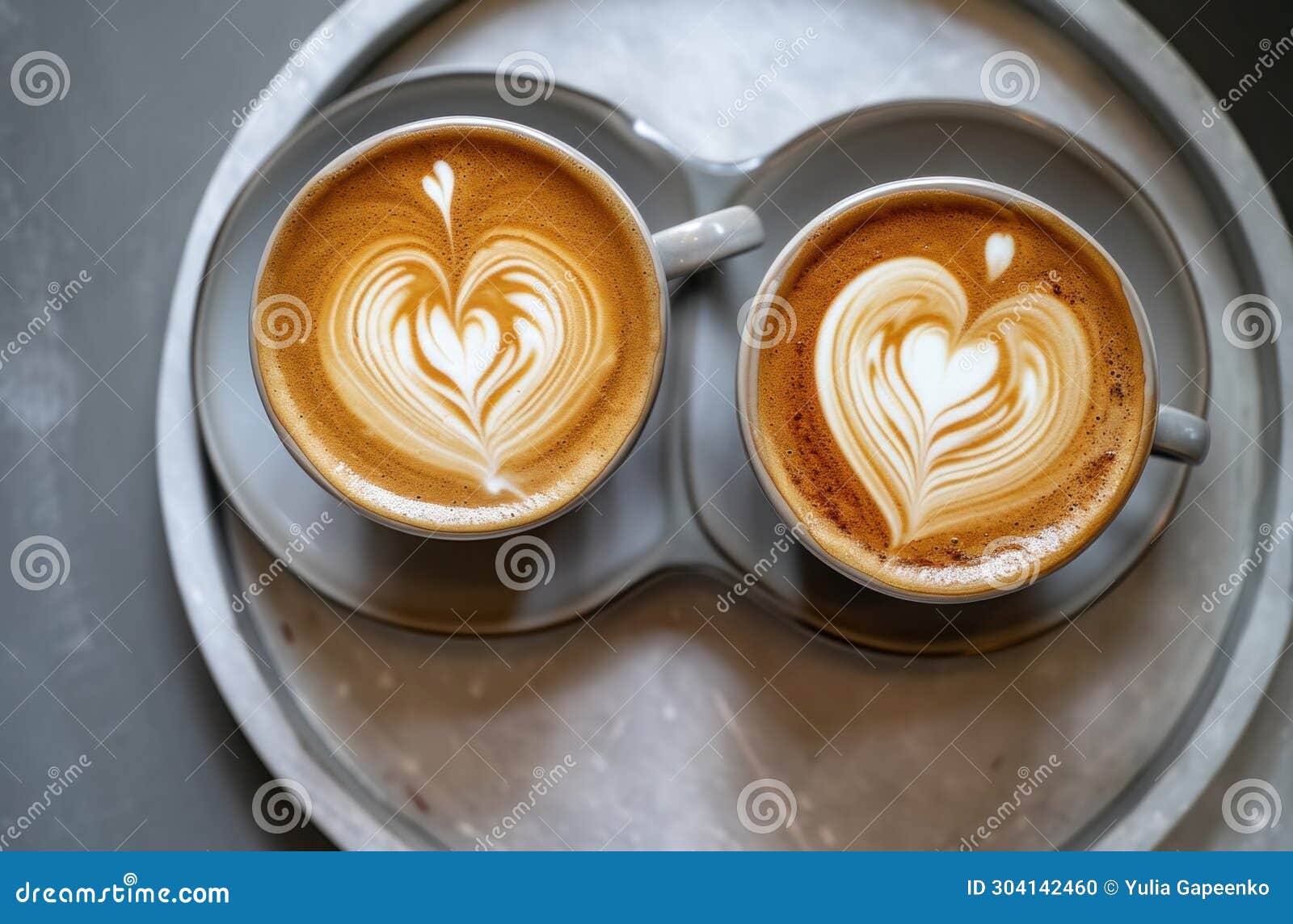 Two Latte with Heart Latte Art on a Tray Stock Photo - Image of coffee ...