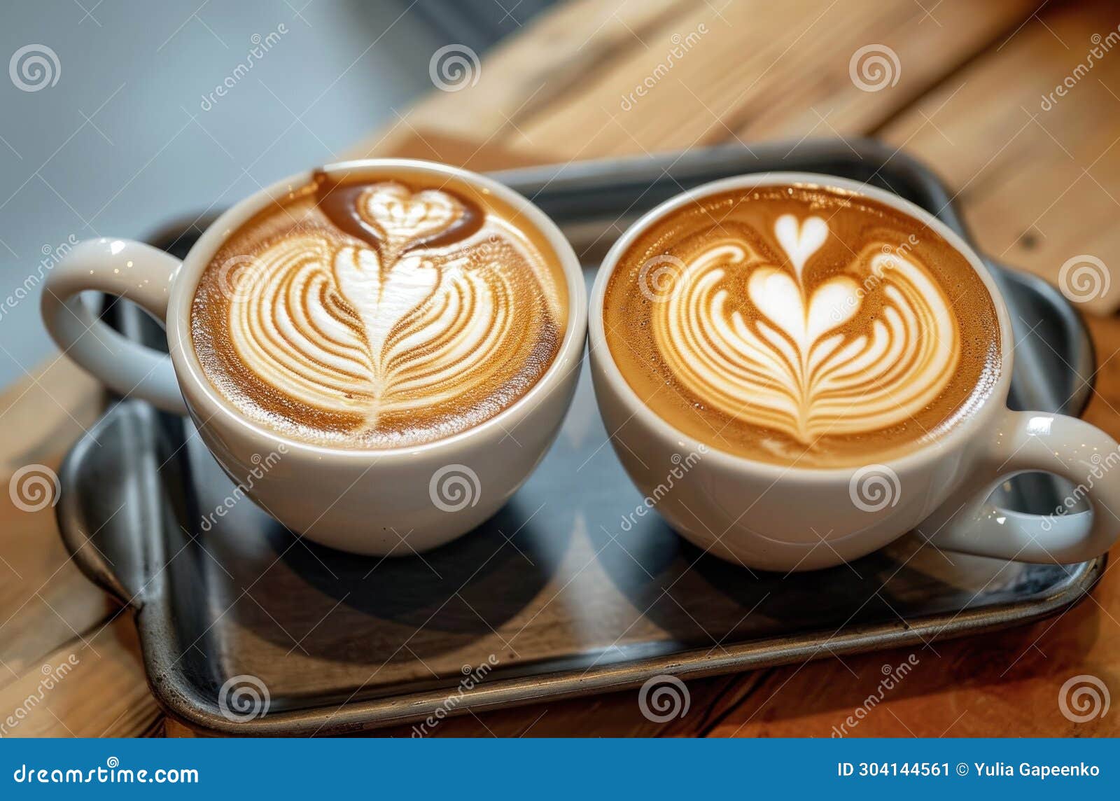 Two Latte with Heart Latte Art on a Tray Stock Illustration ...