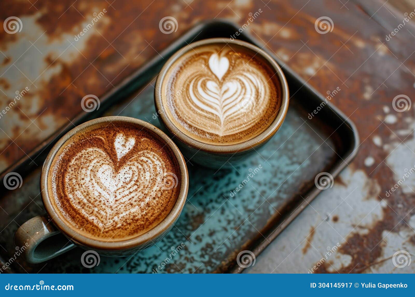 Two Latte with Heart Latte Art on a Tray Stock Image - Image of serving ...