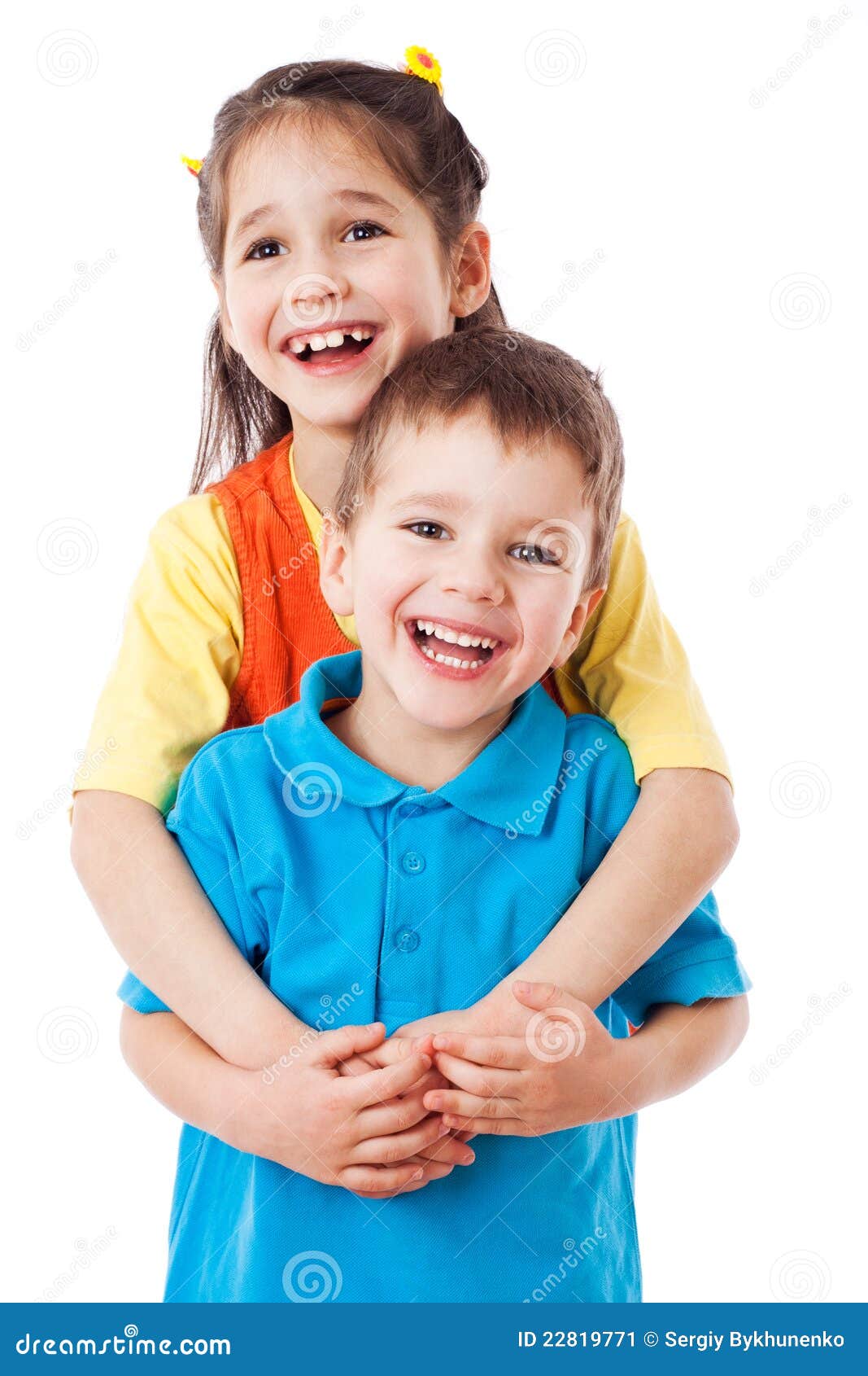 Two Laughing Little Children Standing Together Stock Image - Image of ...