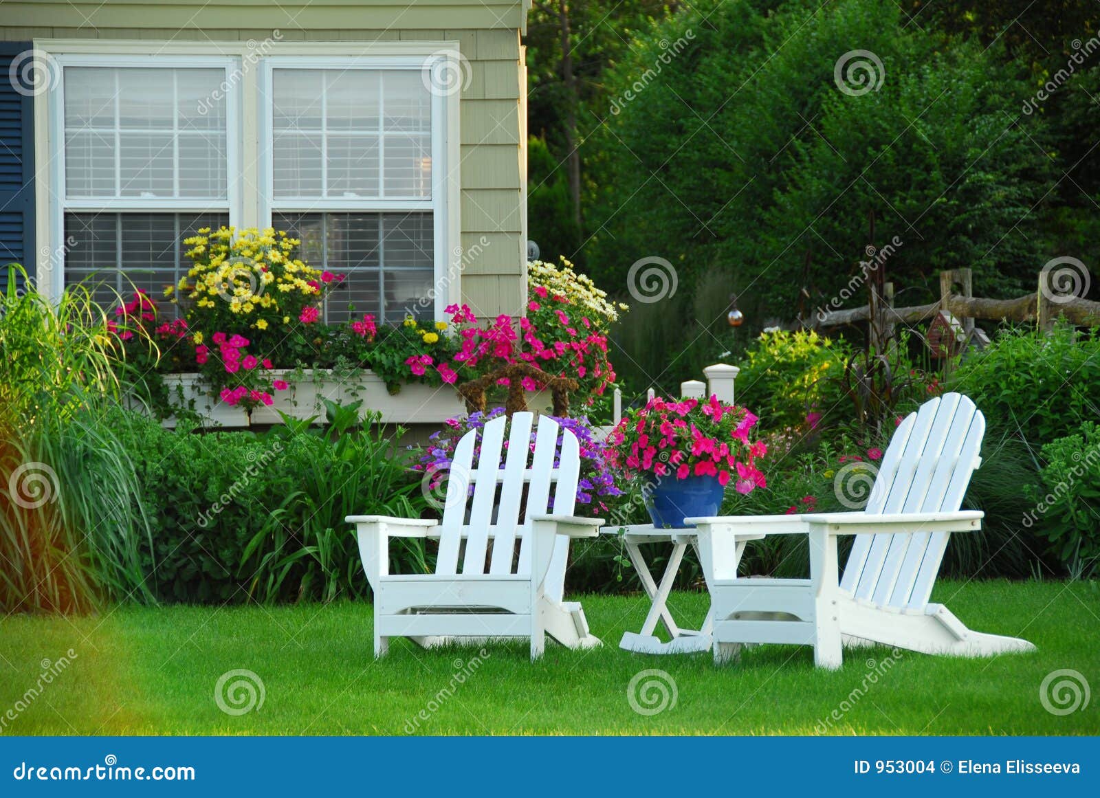 Two lawn chairs stock photo. Image of cottage, house, flowers - 953004