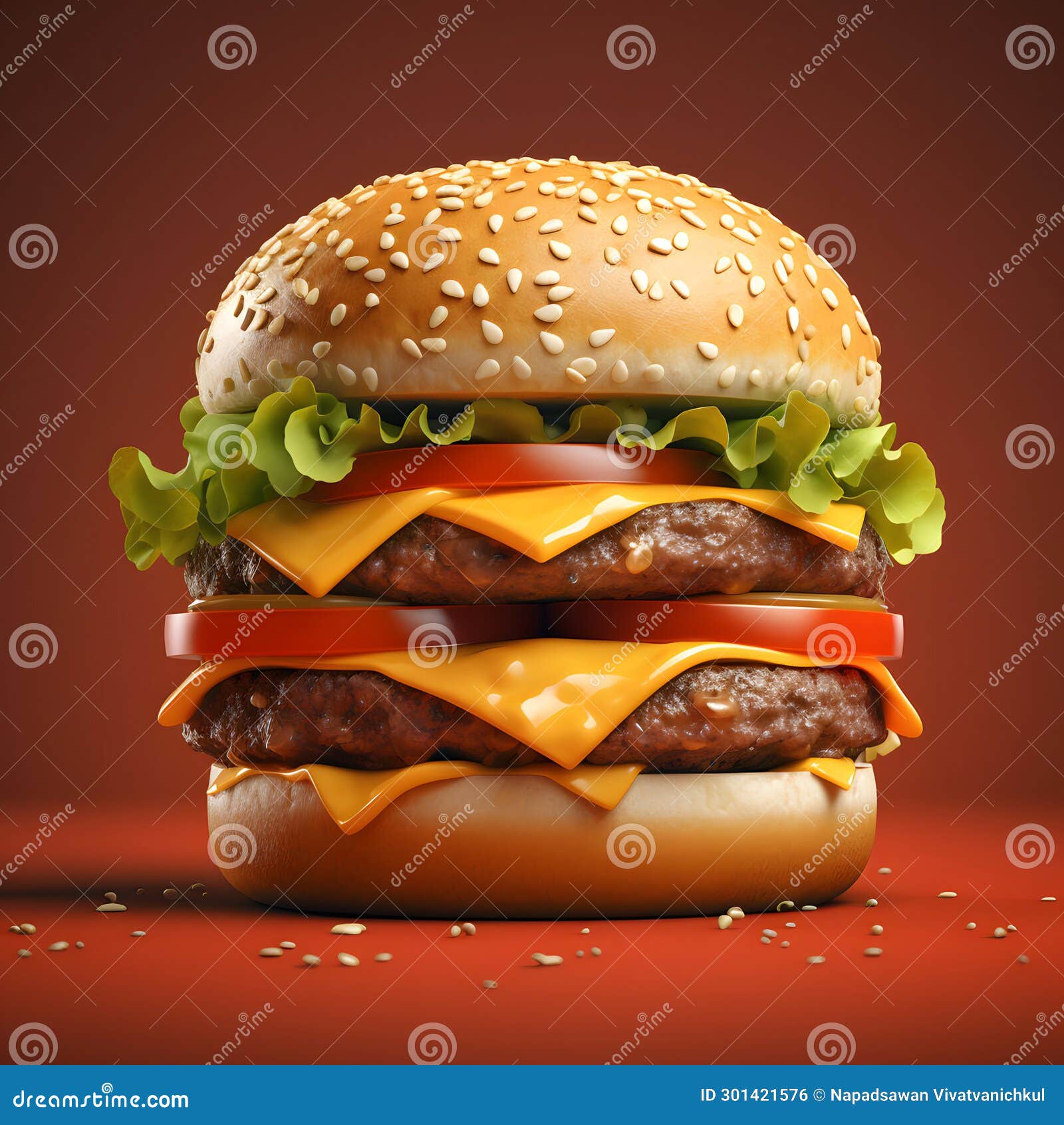 A Two Layer Beef Hamburger with Vegetables and Tomatoes. Stock ...