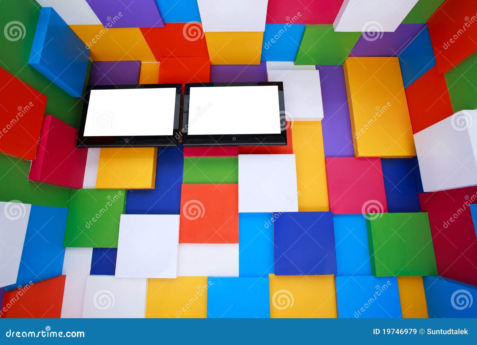 Two LCD TVs in the Multicolored Room Stock Image - Image of effect ...