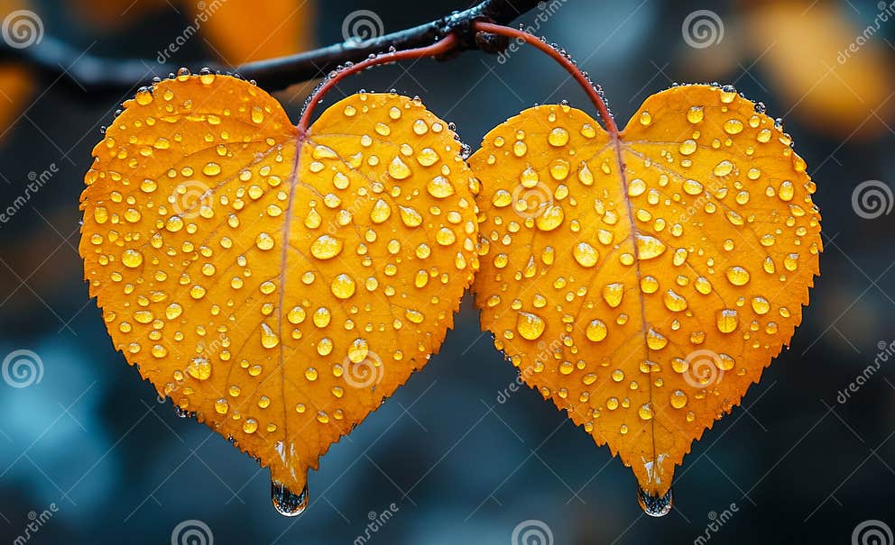 Two Leaves with Raindrops on Them, One is on the Left Stock Image ...