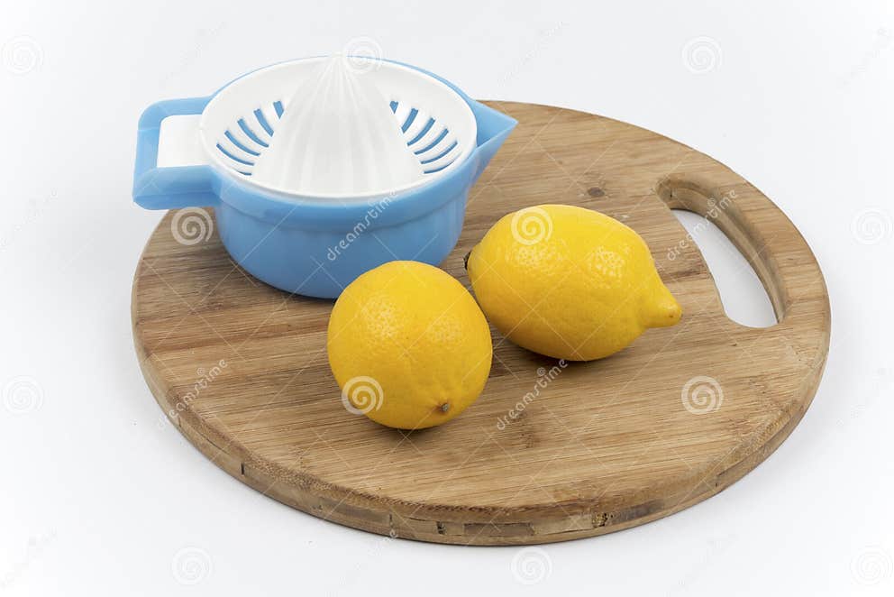 Two Lemon and Strainer on a Wooden Board Stock Photo - Image of glass ...