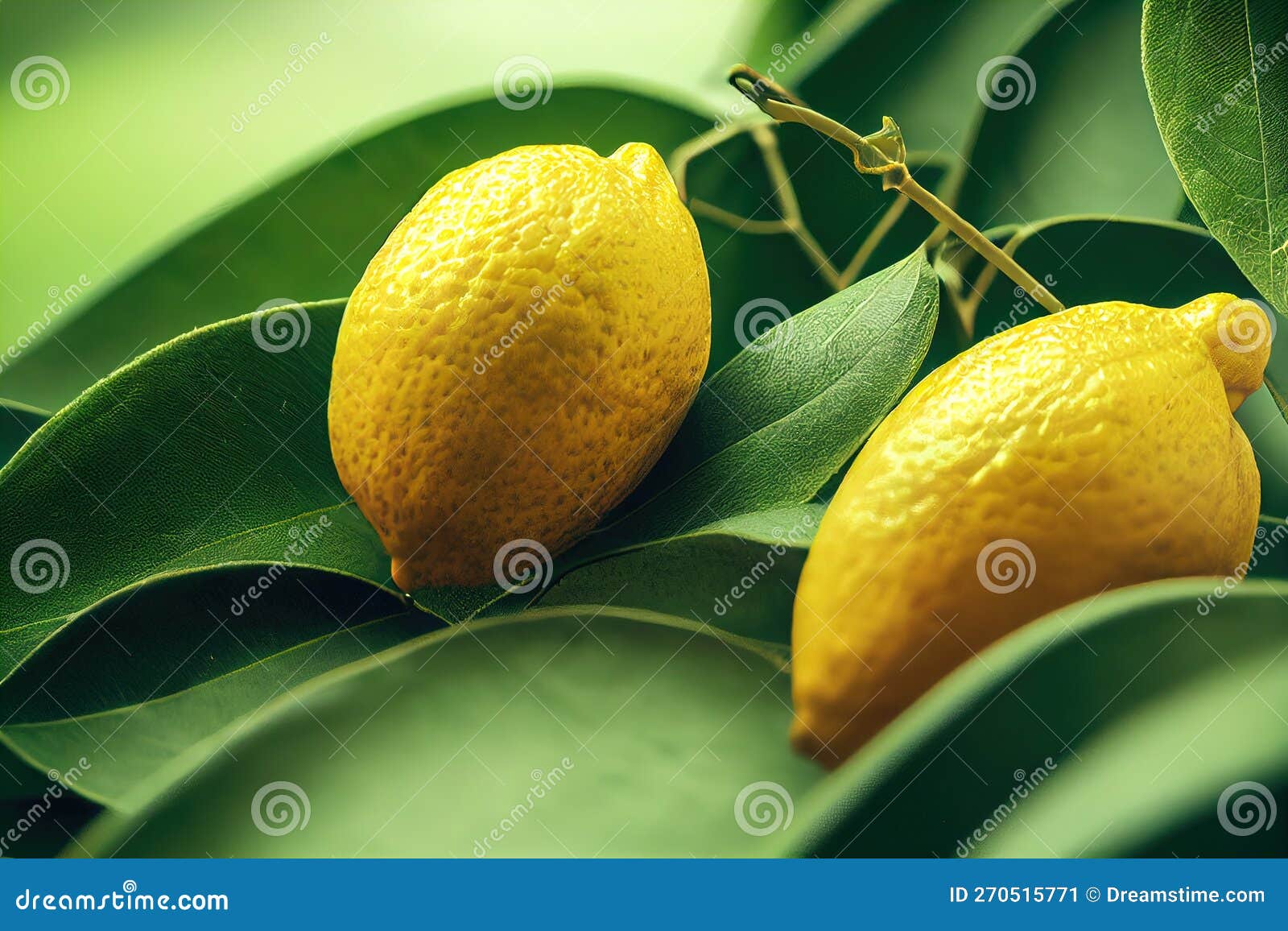 Two Lemons Sitting Side By Side On A Reflective Surface With A Blue ...