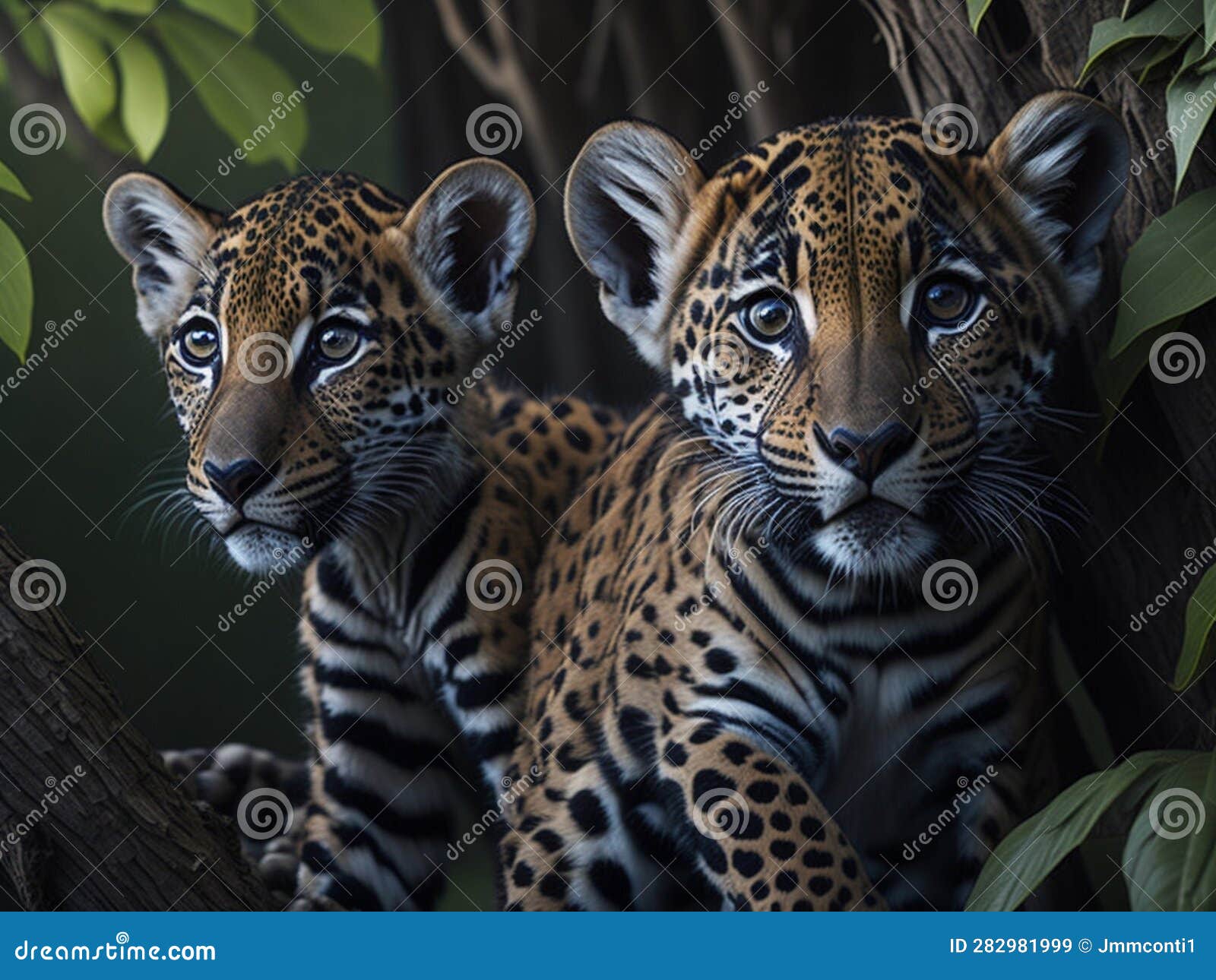 Two Leopard Cubs Hiding among the Trees Stock Illustration ...