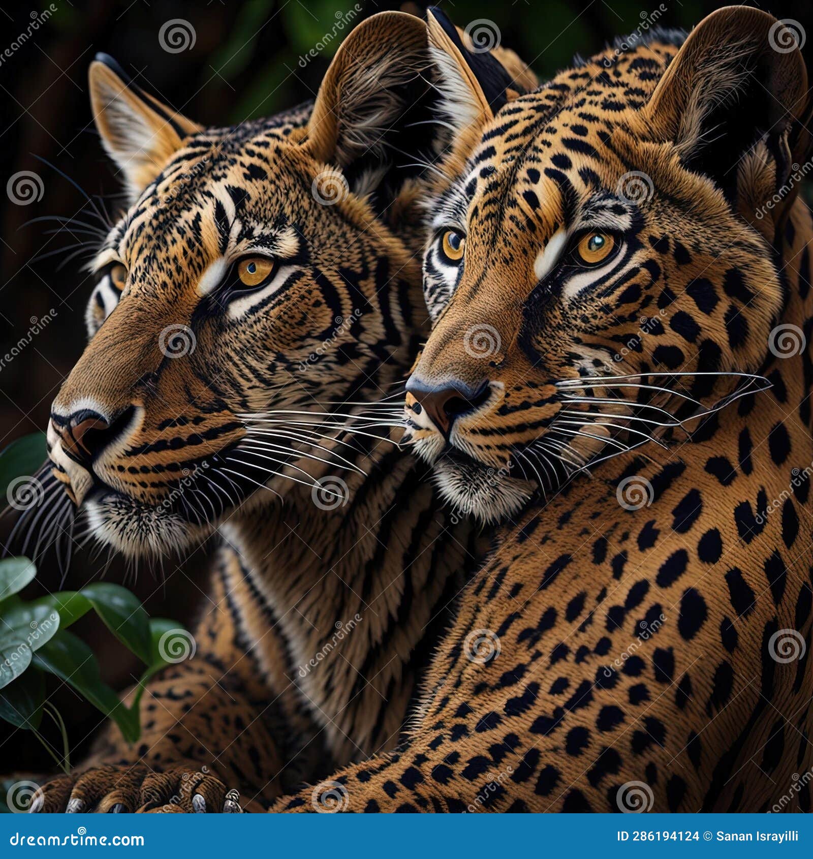 Two Leopards in the Jungle. Close-up Portrait Stock Photo - Image of ...