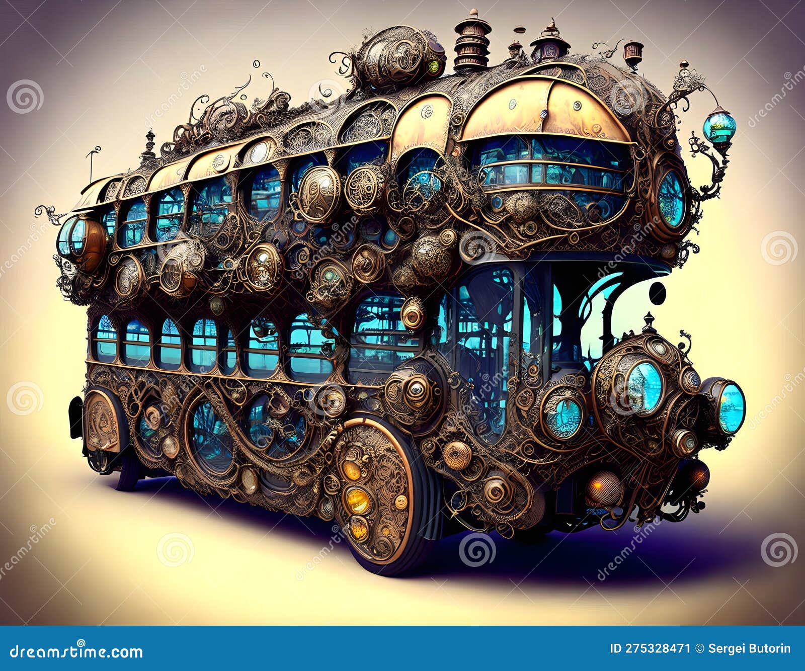 Two Level Bus in Steampunk Style. AI Generated Stock Illustration ...