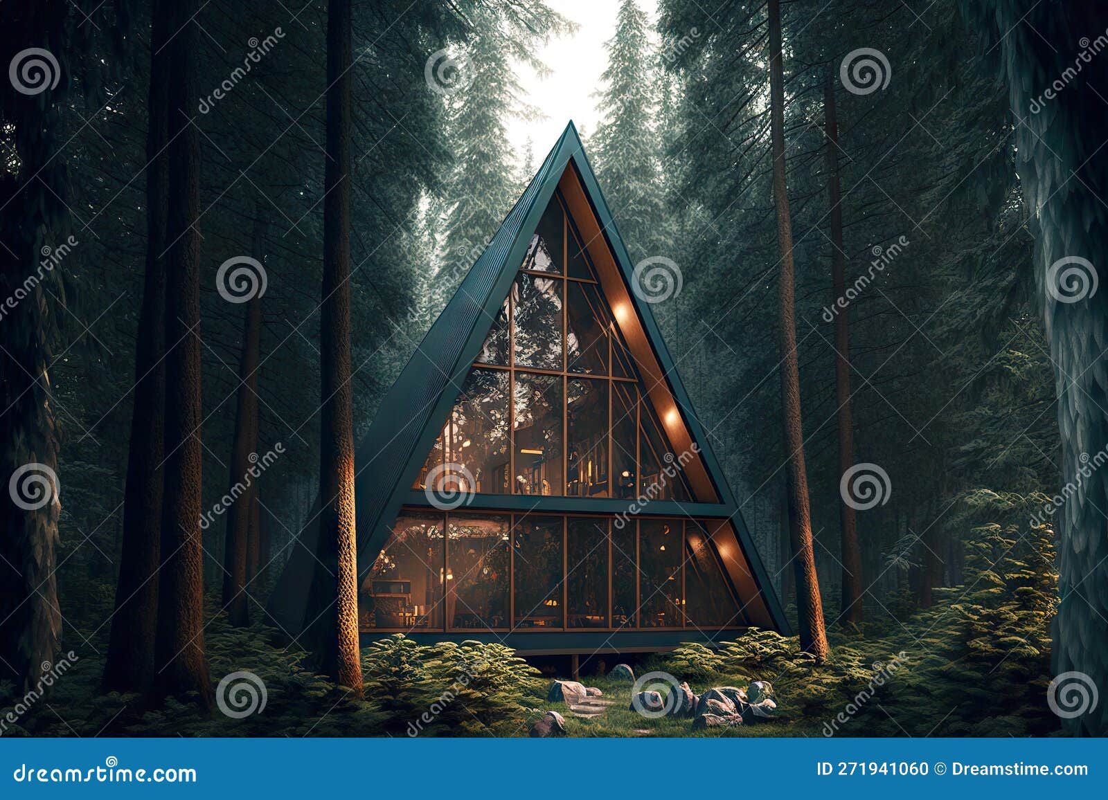 Two-level a-frame Cabin with Glass Windows Located among Trees Stock ...