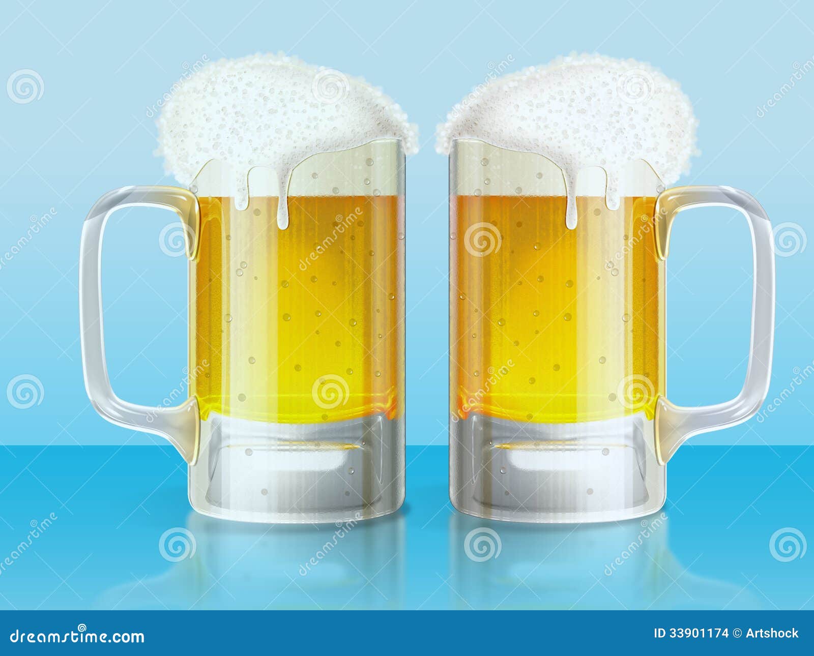Two light beer mugs stock illustration. Illustration of alcohol - 33901174
