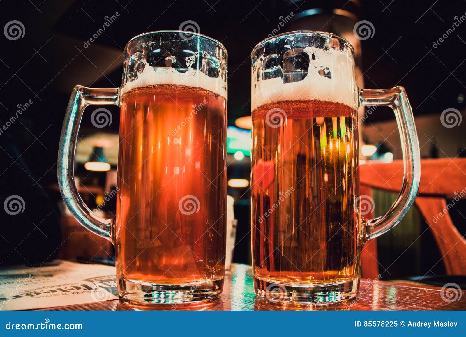 Two Light Beers are Full on the Table Stock Image - Image of closeup ...