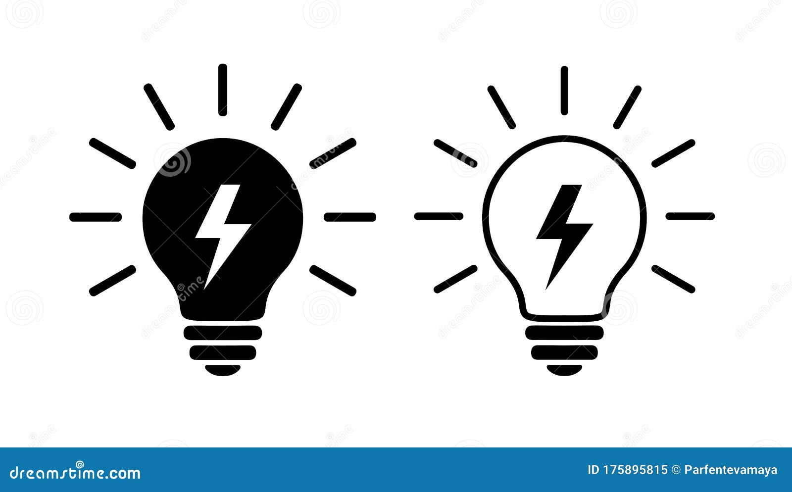 Two Light Bulb Flat Icons, Black and Linear. Lighting Electric Lamp ...