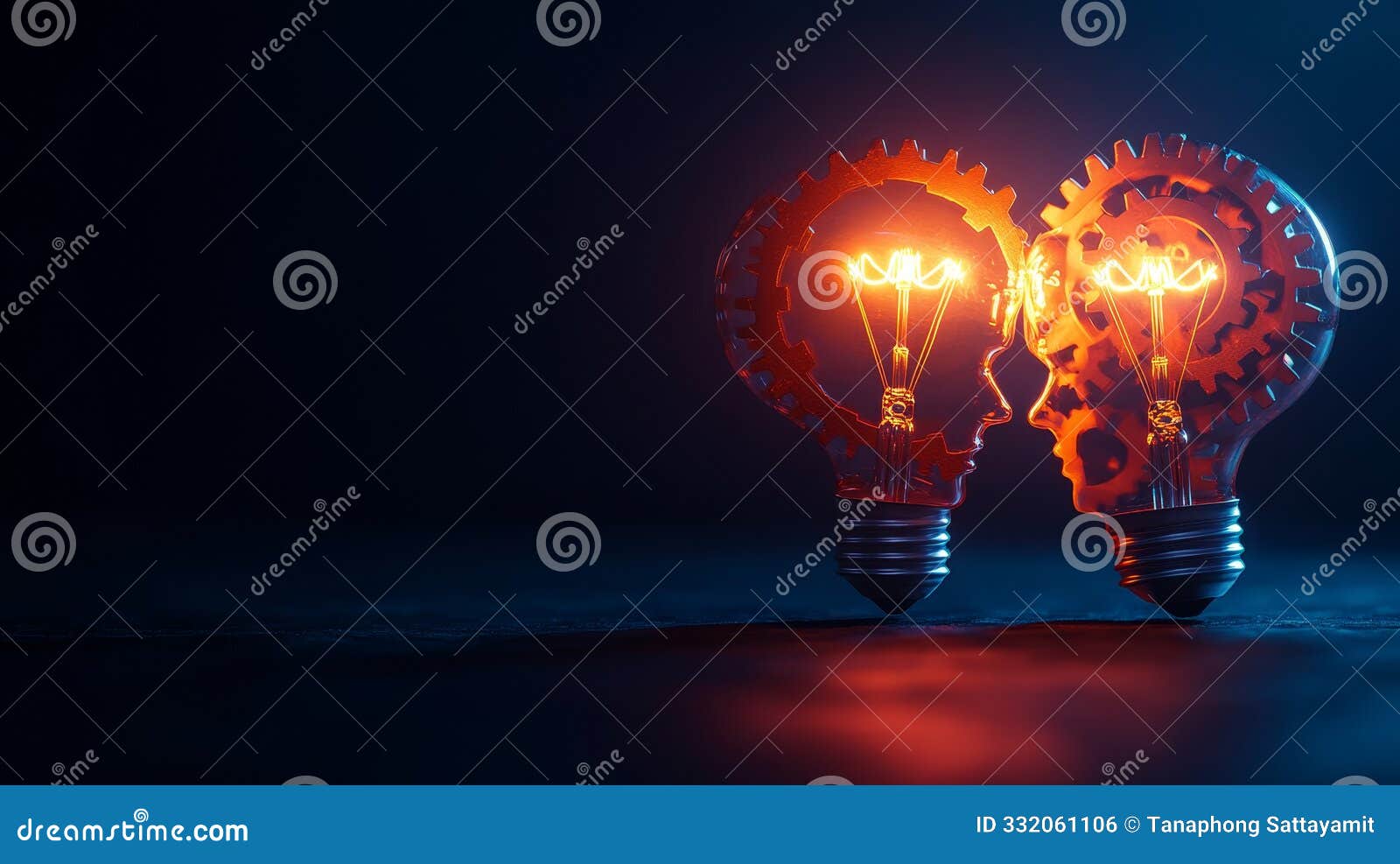 Two Light Bulbs with Gears Representing Collaboration and Innovation ...