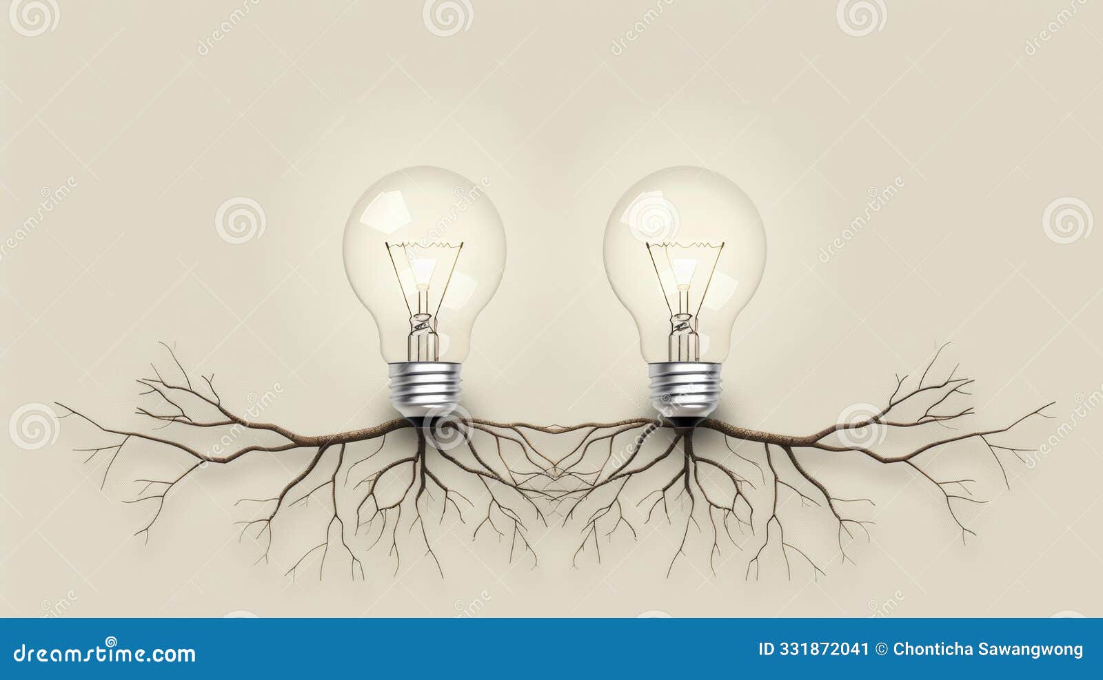 Two Light Bulbs with Intertwined Roots Symbolizing Connection and ...