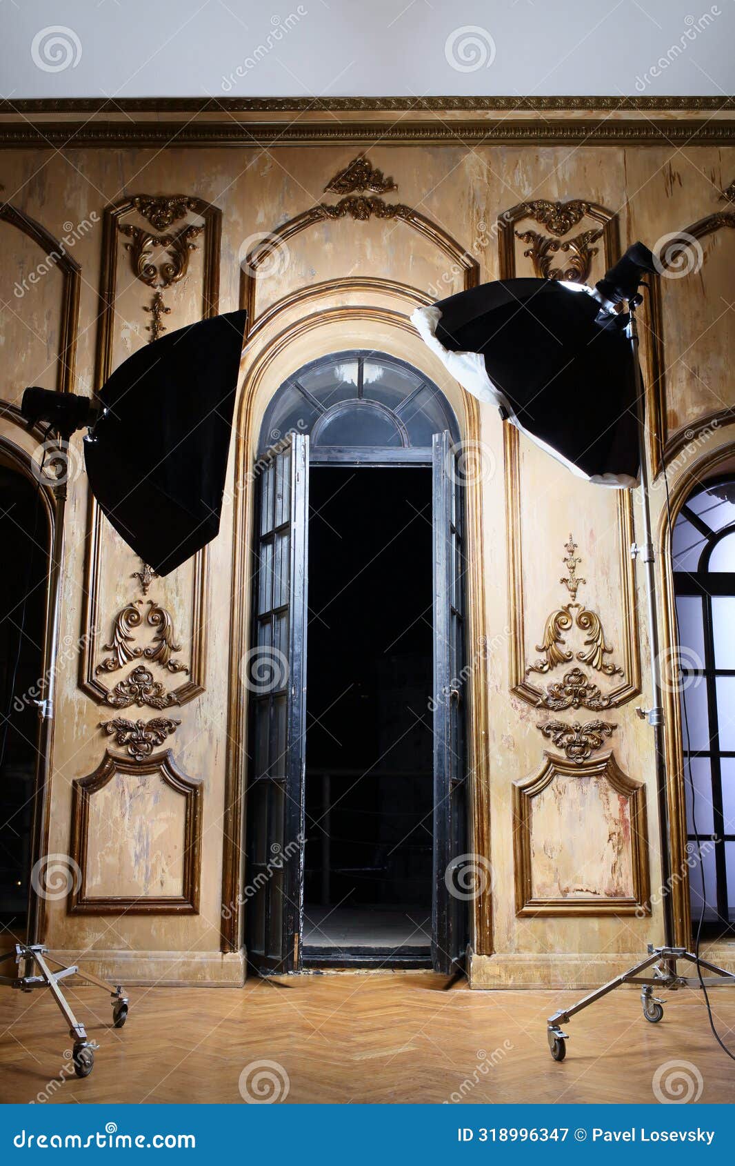 Two Light Source in Front of the Open Glass Doors Stock Image - Image ...