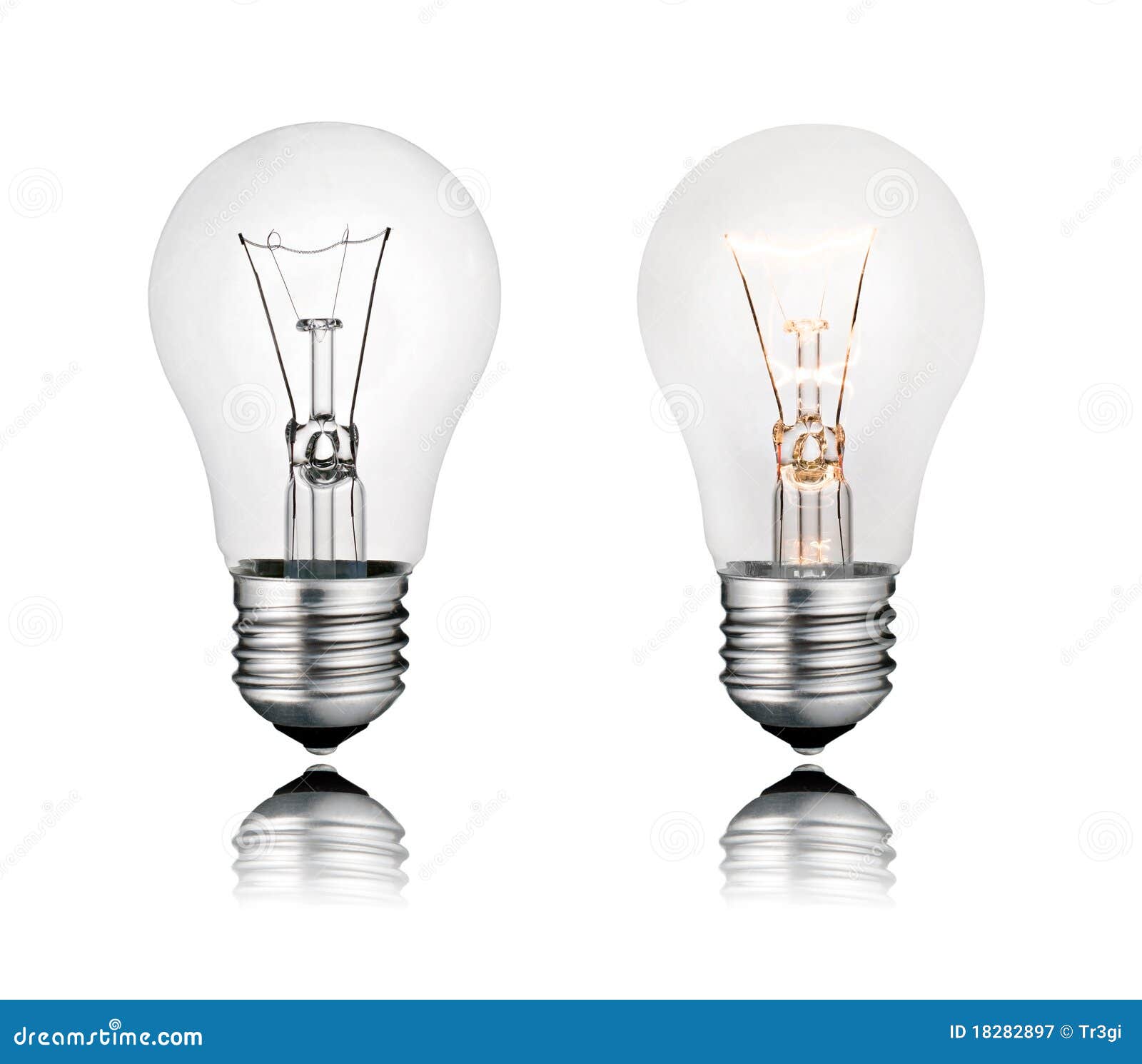 Two Lightbulbs on and Off with Reflection Isolated Stock Image - Image ...