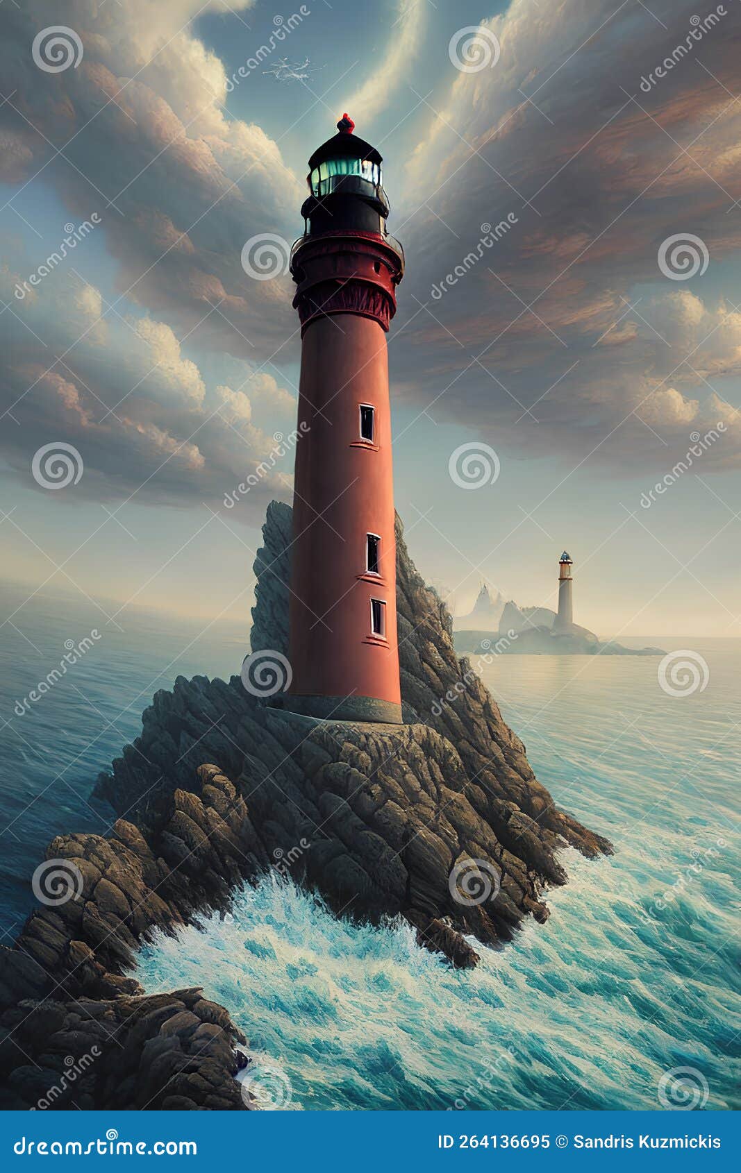 Two Lighthouses on the Rocks in the Sea. Generative Ai Stock ...