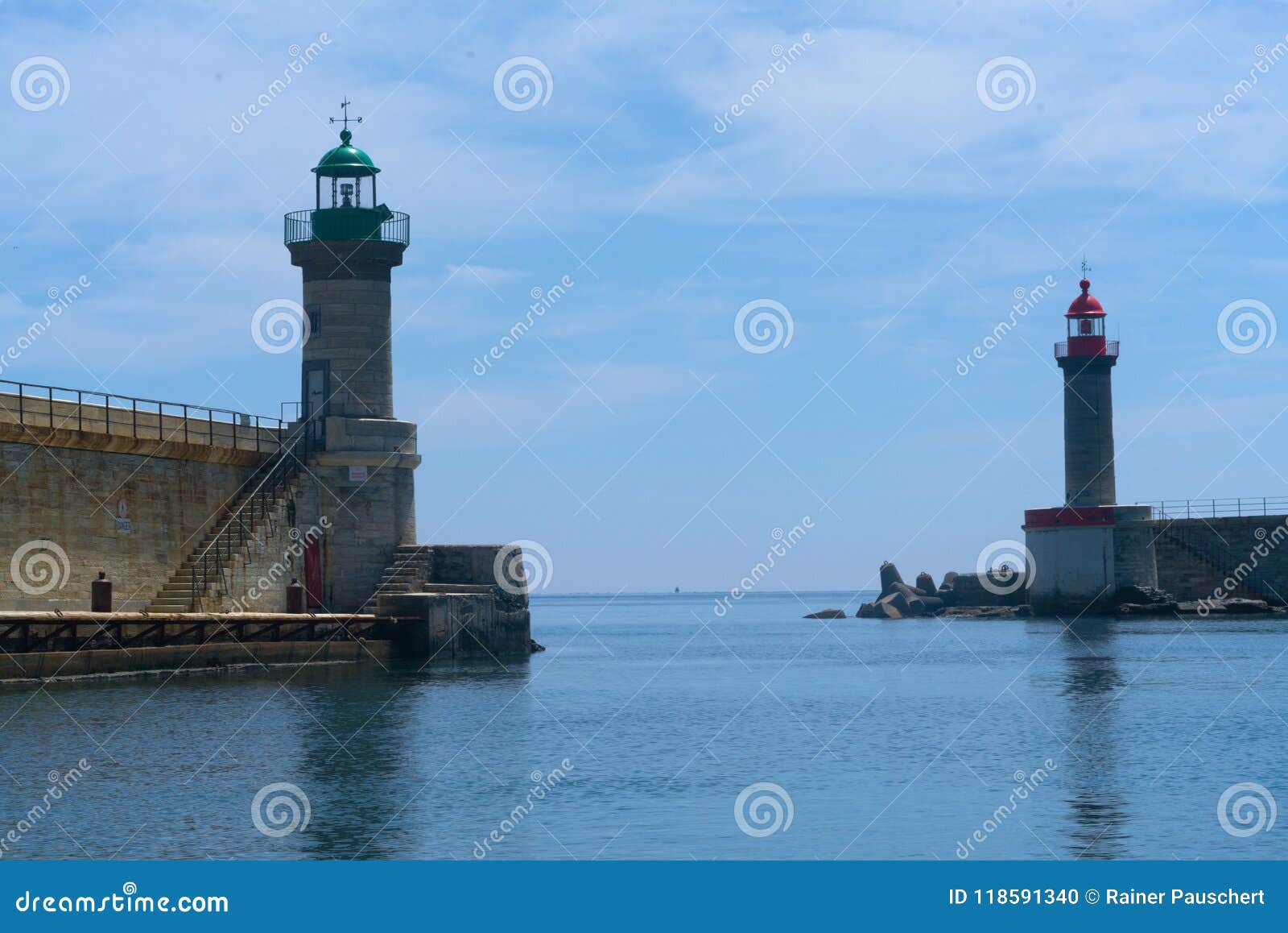 Two Lighthouses Seen from a Boat Stock Photo - Image of lighthouse ...