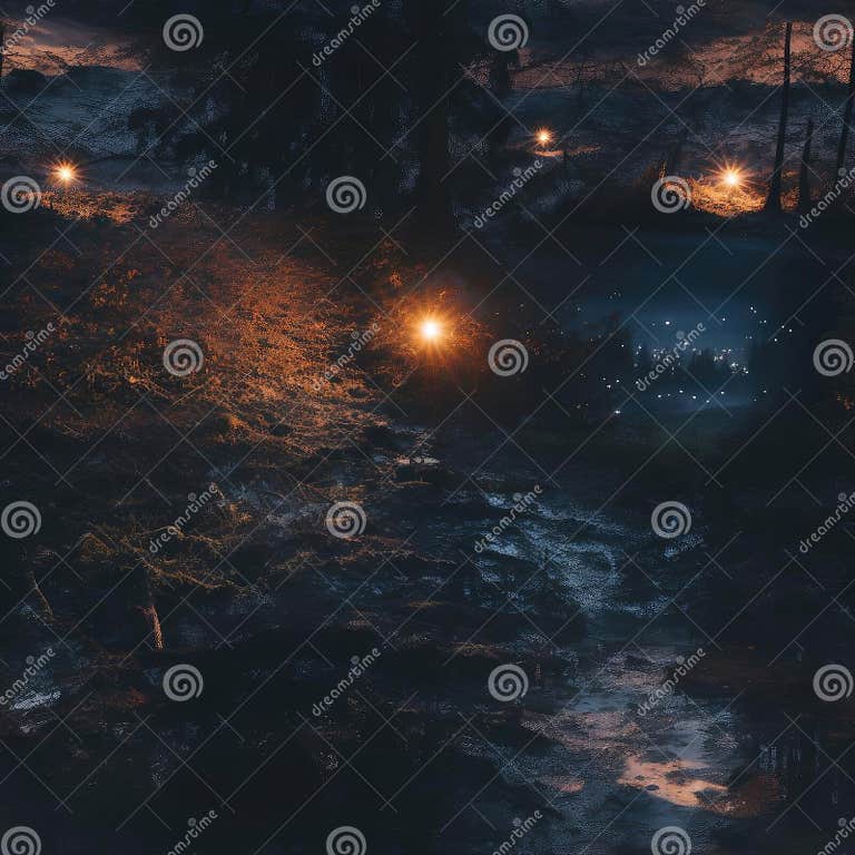 Two Lights Glowing Over a Dark River in a Realistic and Immersive ...